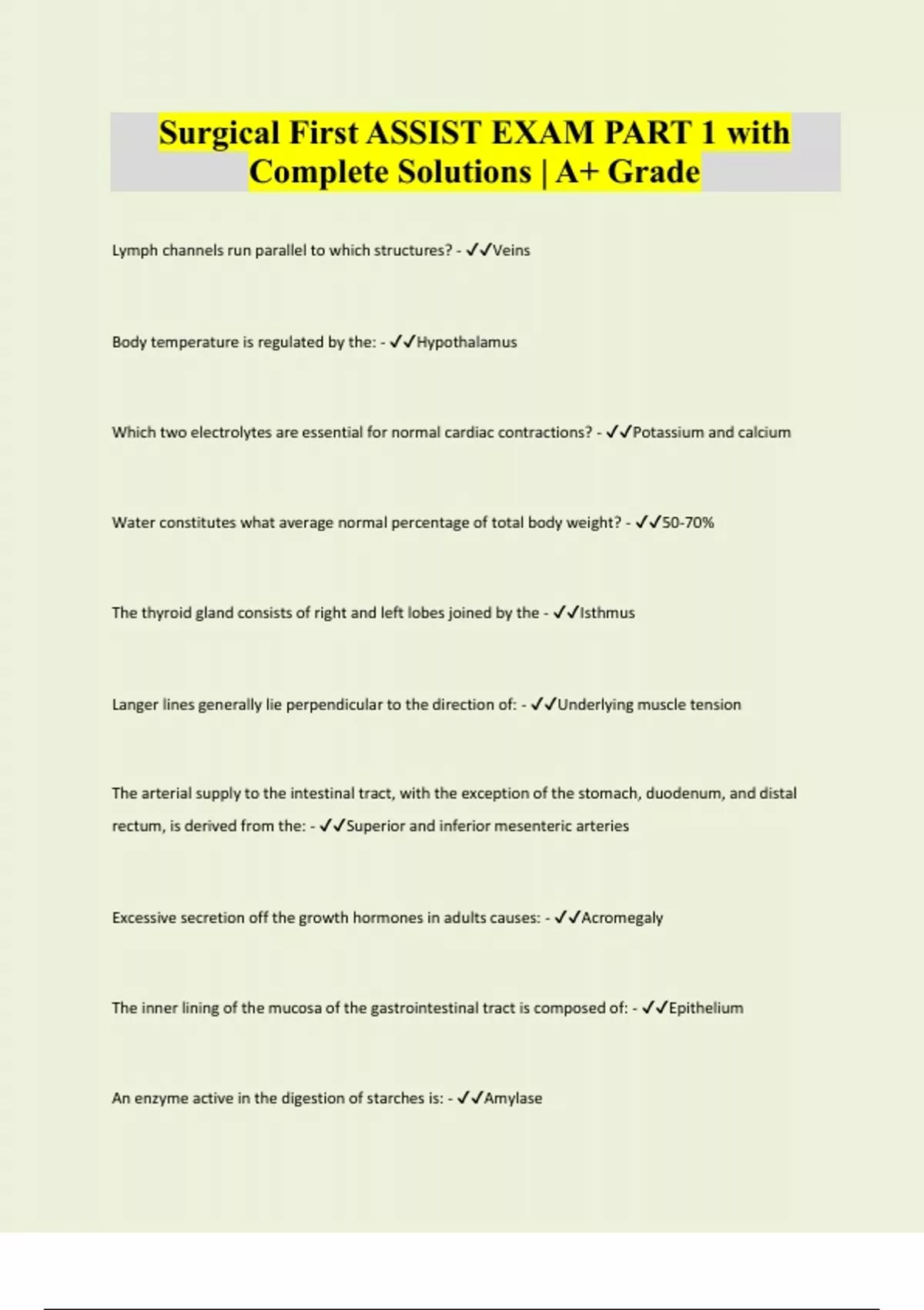 Surgical First ASSIST EXAM PART 1 with Complete Solutions | A+ Grade ...