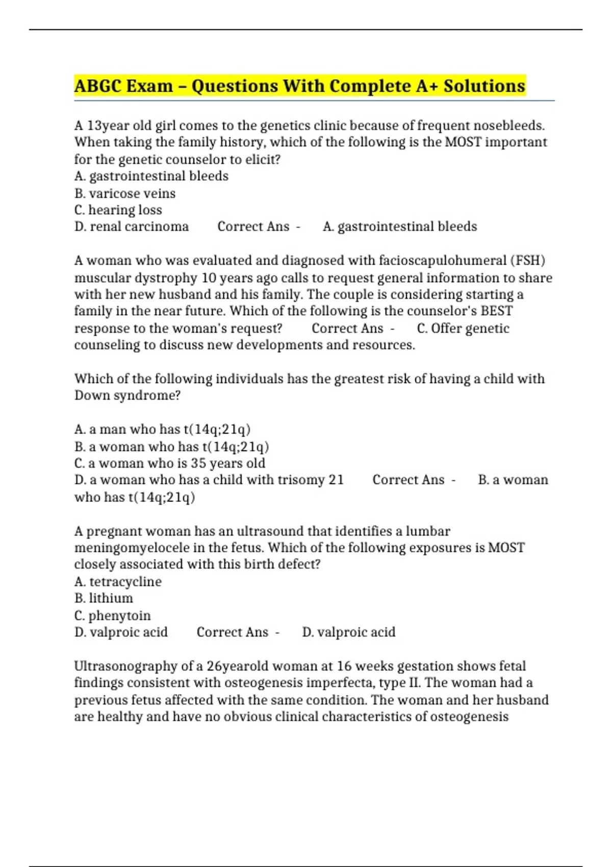 ABGC Exam – Questions With Complete A+ Solutions - ABGC - Stuvia US