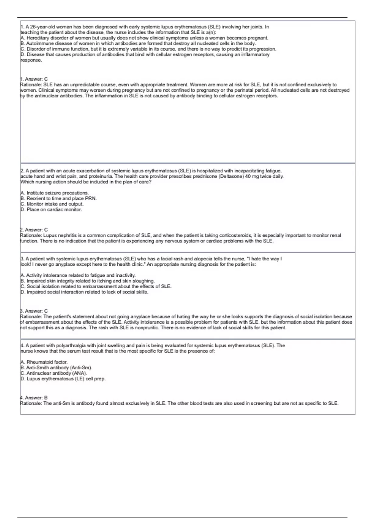 Lupus NCLEX questions with correct answers - Immune system/connective ...