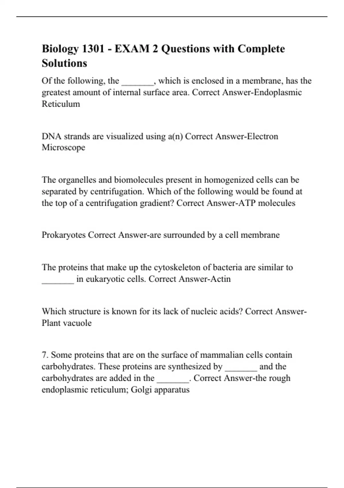 Biology 1301 - EXAM 2 Questions with Complete Solutions - BIOLOGY 1301 - Stuvia US