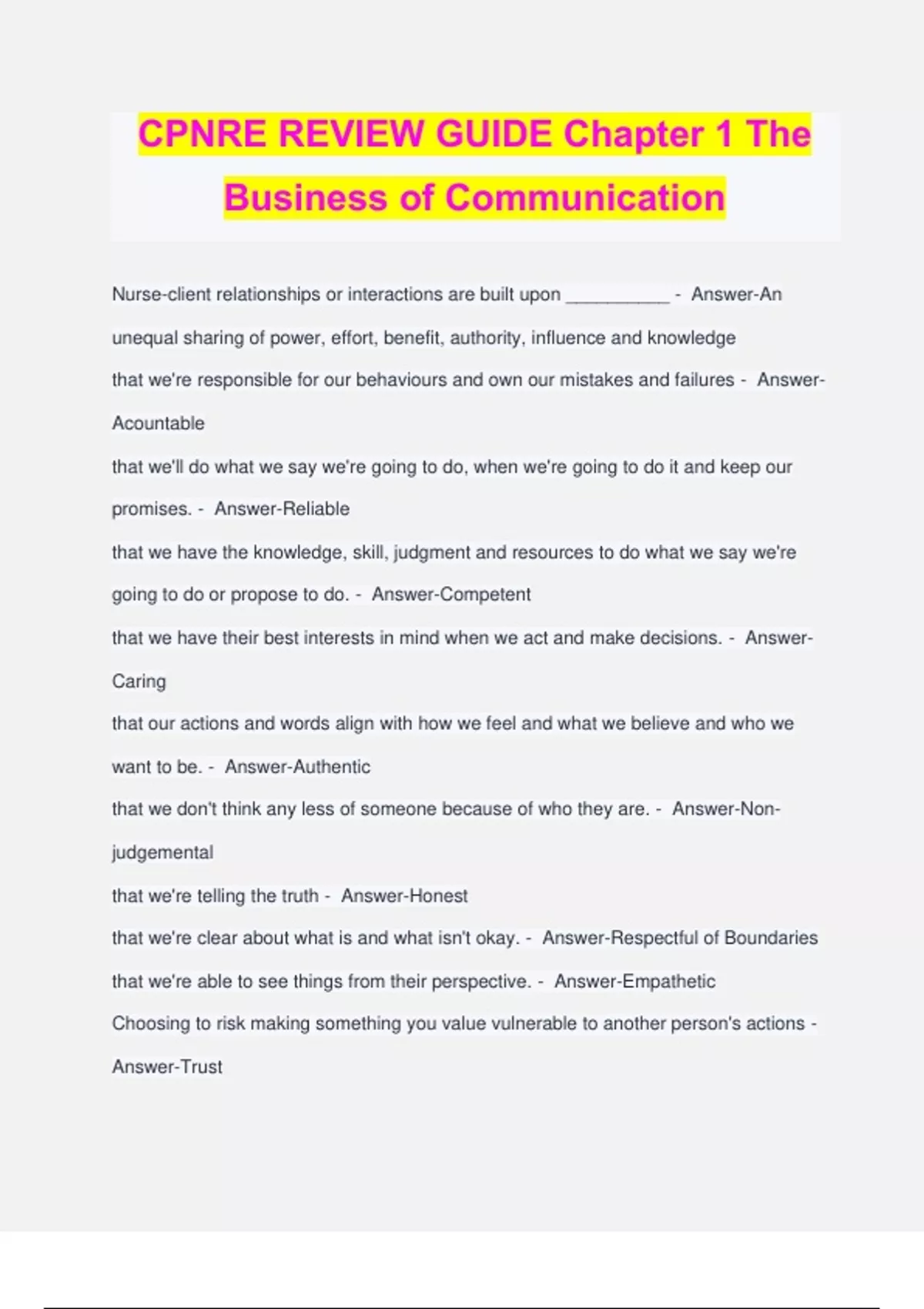 CPNRE REVIEW GUIDE Chapter 1 The Business of Communication - CPNRE ...
