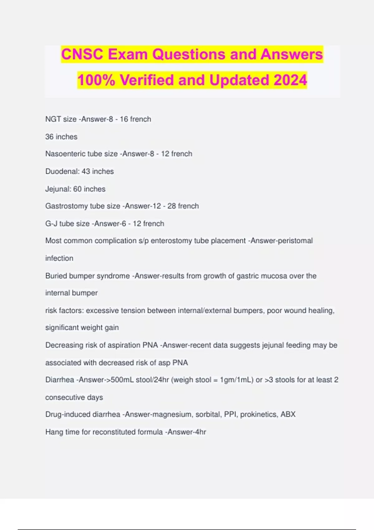 CNSC Exam Questions and Answers 100% Verified and Updated 2024 - CNSC ...