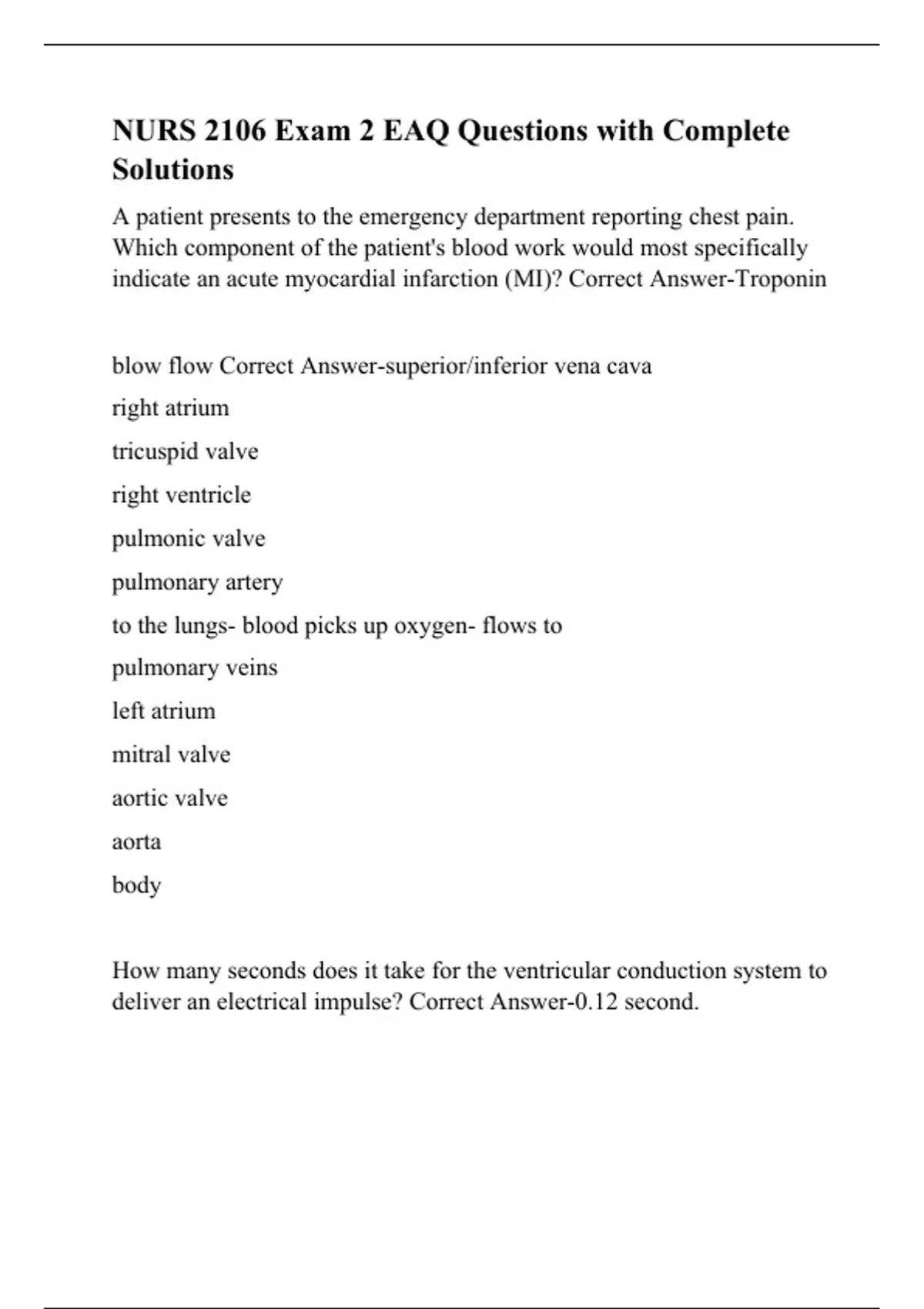 NURS 2106 Exam 2 EAQ Questions with Complete Solutions - NURS 2106 ...