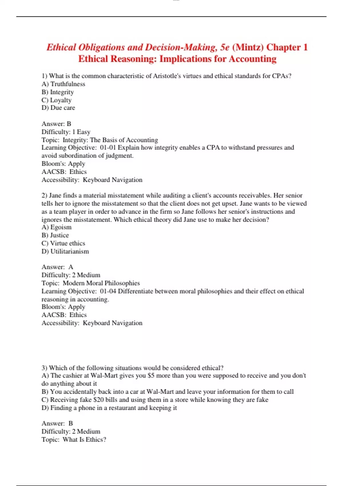 Summary Ethical Obligations and Decision-Making, 5e (Mintz) Chapter 1 ...