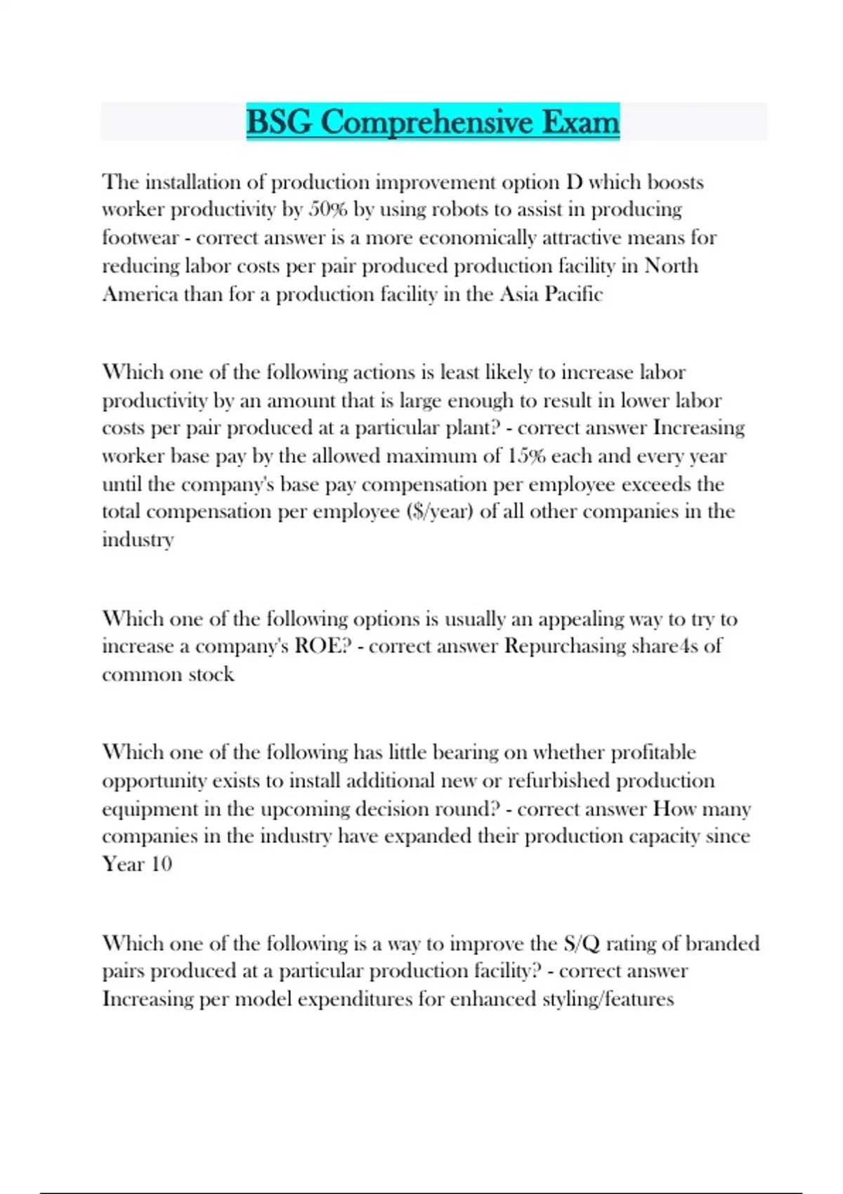 BSG Comprehensive Exam Real exam question and answers latest update ...