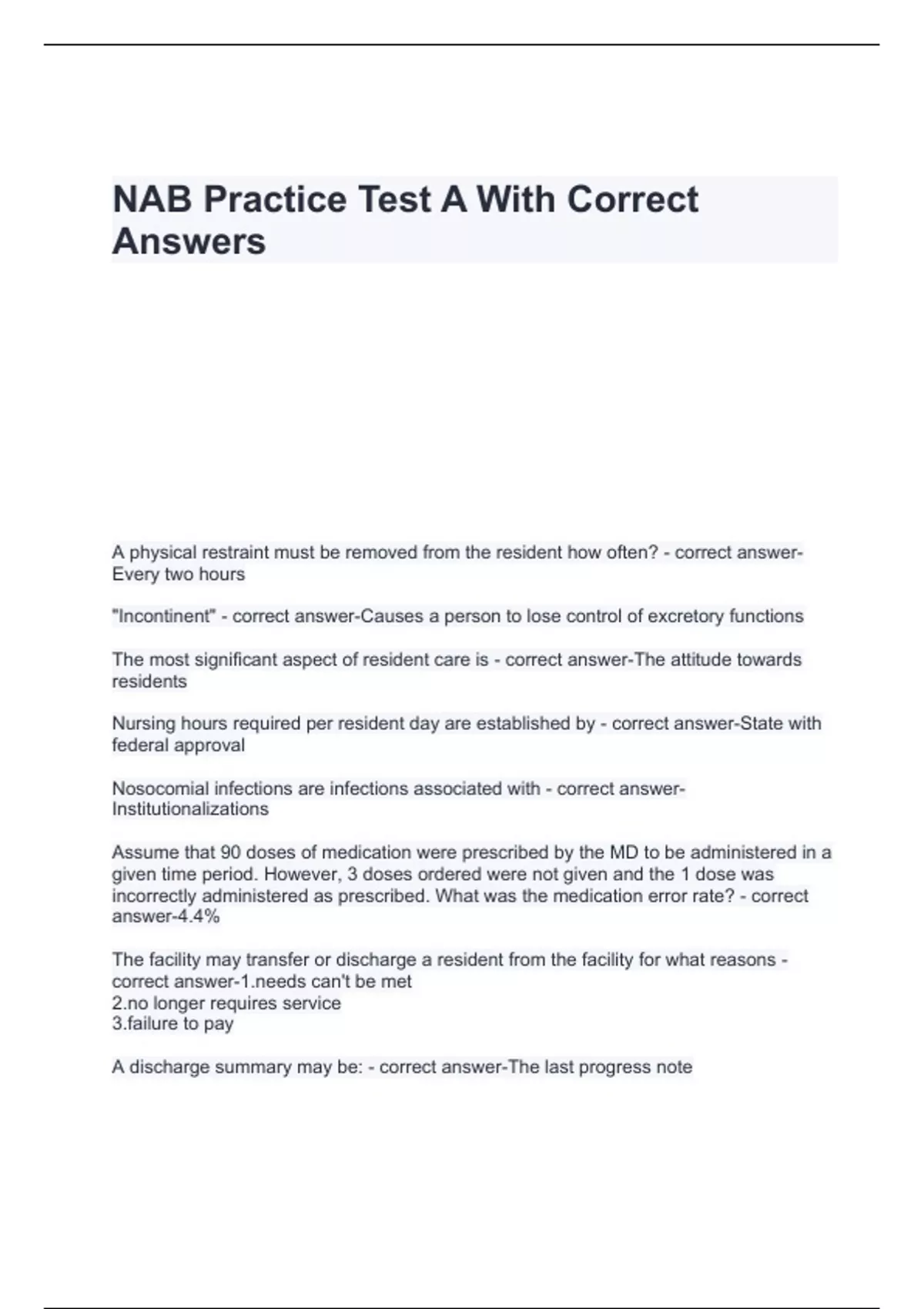 NAB Practice Test A With Correct Answers - NAB - Stuvia US