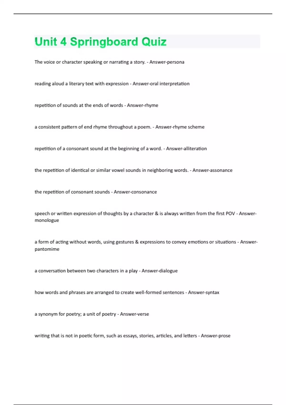 Unit 4 Springboard Quiz Questions Perfectly Answered - Unit 4 ...