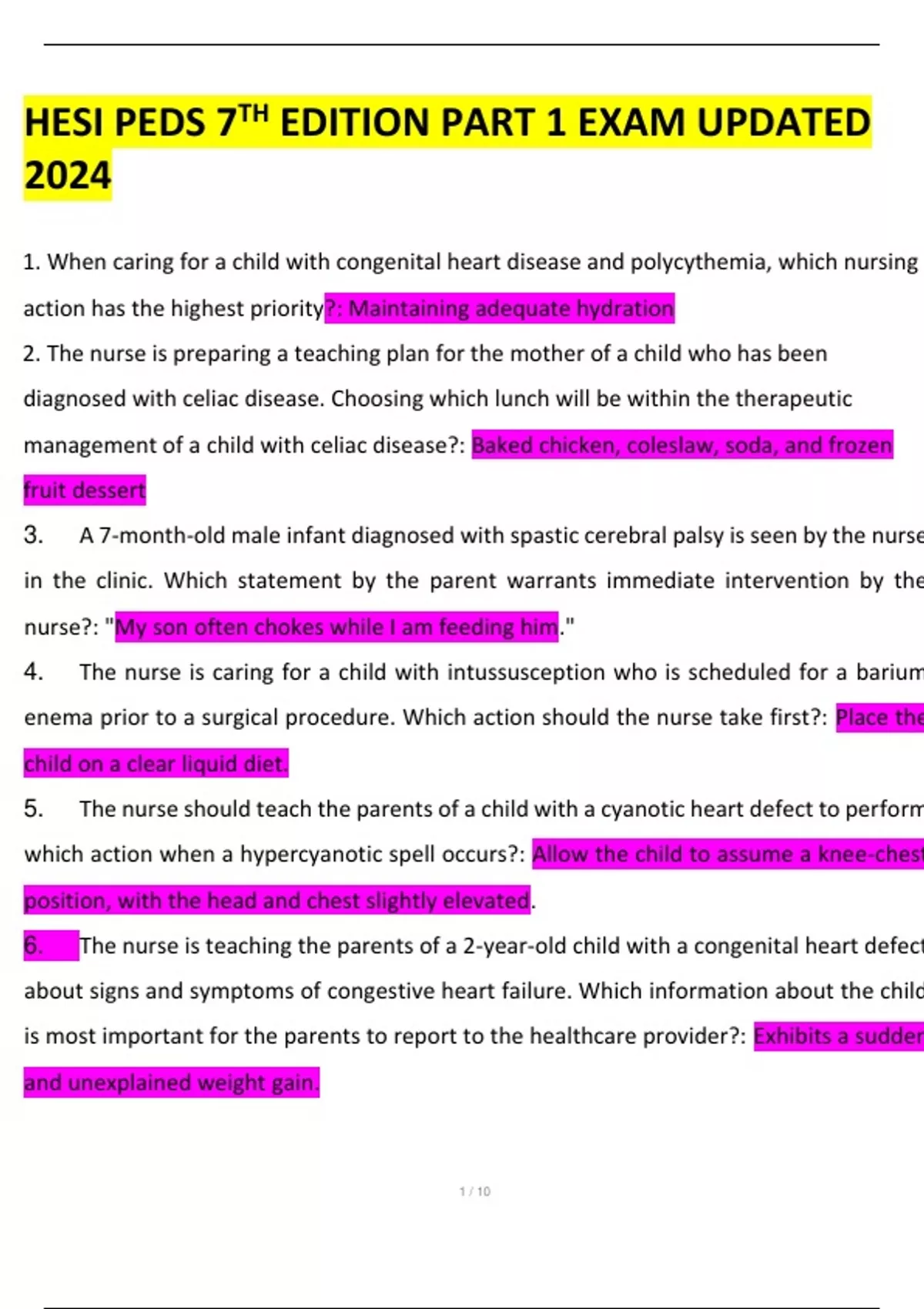 HESI PEDS 7TH EDITION PART 1 EXAM UPDATED 2024 - Hesi peds 7th edition ...