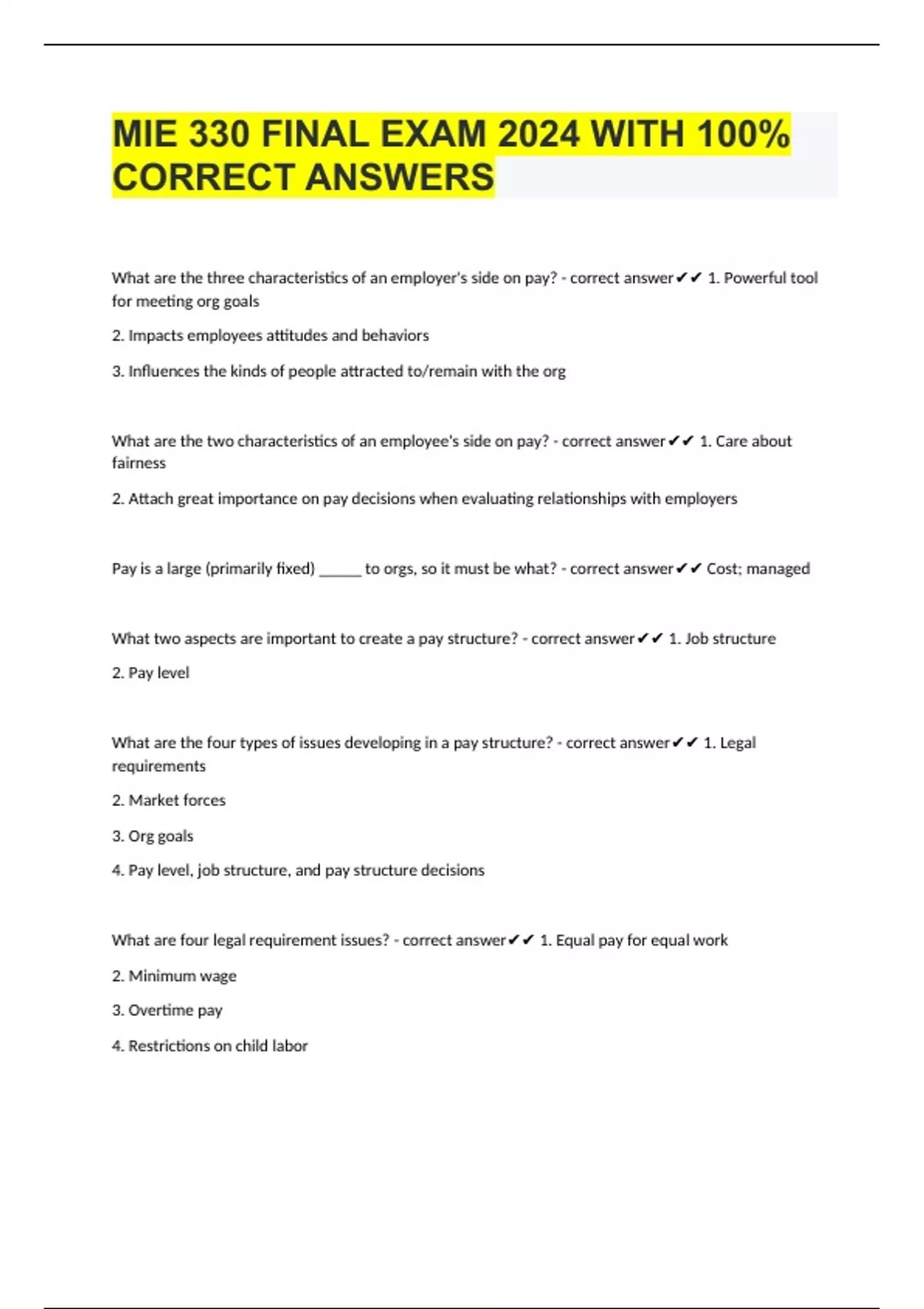 MIE 330 TEST 1 (CHAPTERS 1-4) EXAM 2024 WITH 100% CORRECT ANSWERS - MIE ...