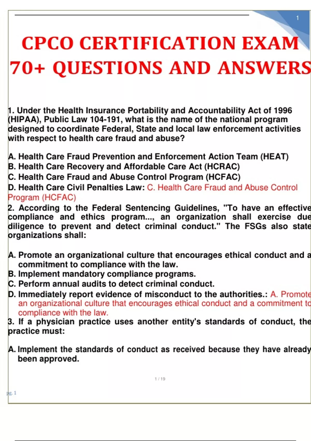CPCO CERTIFICATION EXAM 70+ QUESTIONS AND ANSWERS LATEST SOLUTION ...