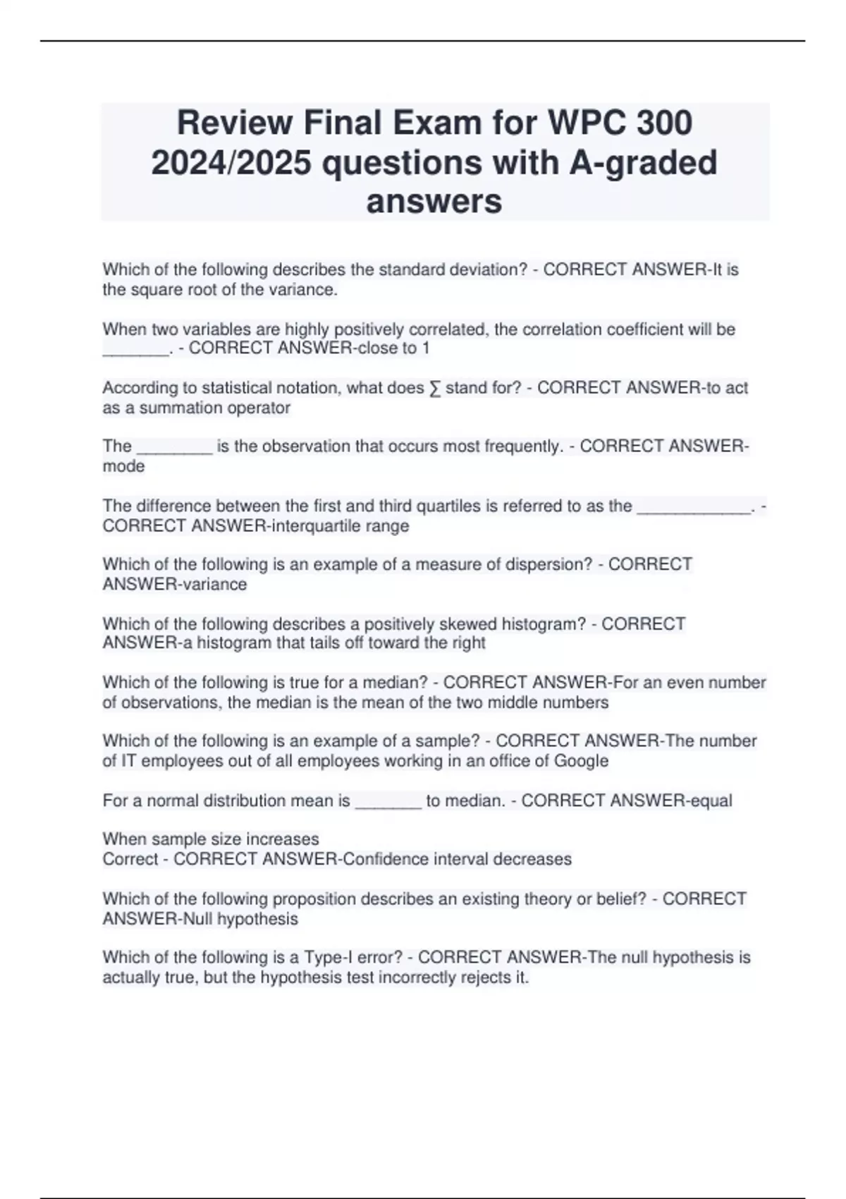 Review Final Exam for WPC 300 2024/2025 questions with A-graded answers ...