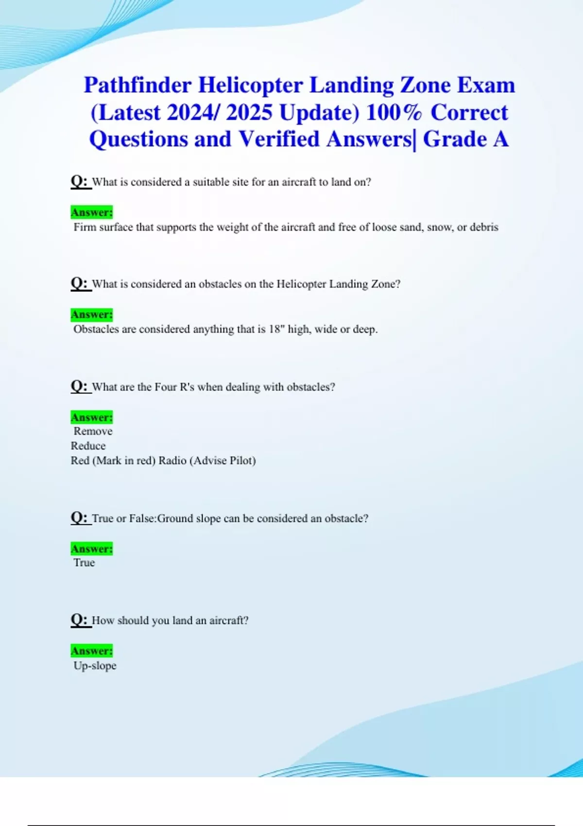Pathfinder Helicopter Landing Zone Exam (Latest 2024/ 2025 Update) 100% ...