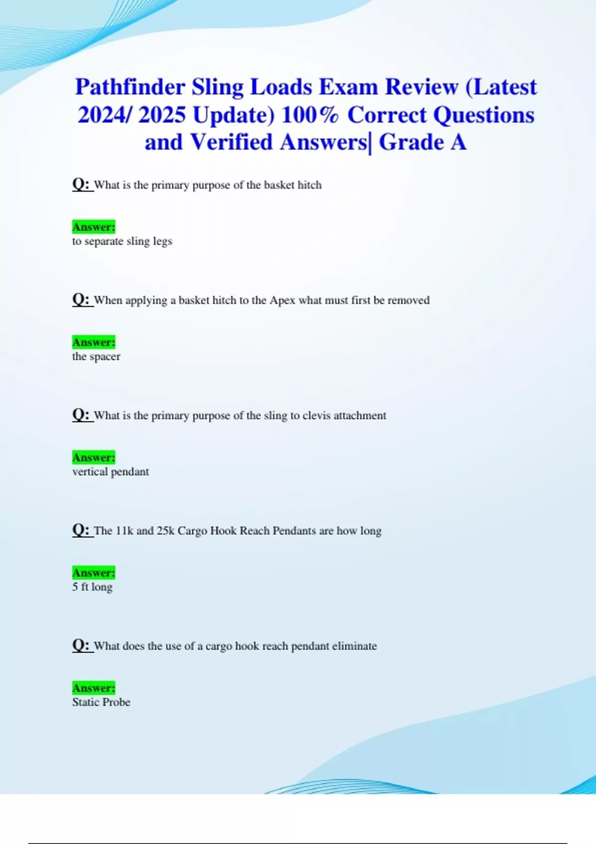 Pathfinder Sling Loads Exams (Latest 2024/ 2025 Updates STUDY BUNDLE ...