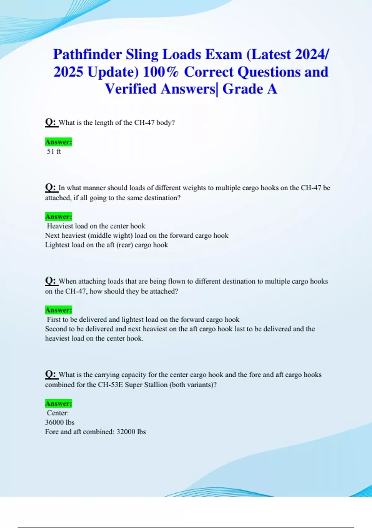 Pathfinder Sling Loads Exam (Latest 2024/ 2025 Update) 100% Correct ...