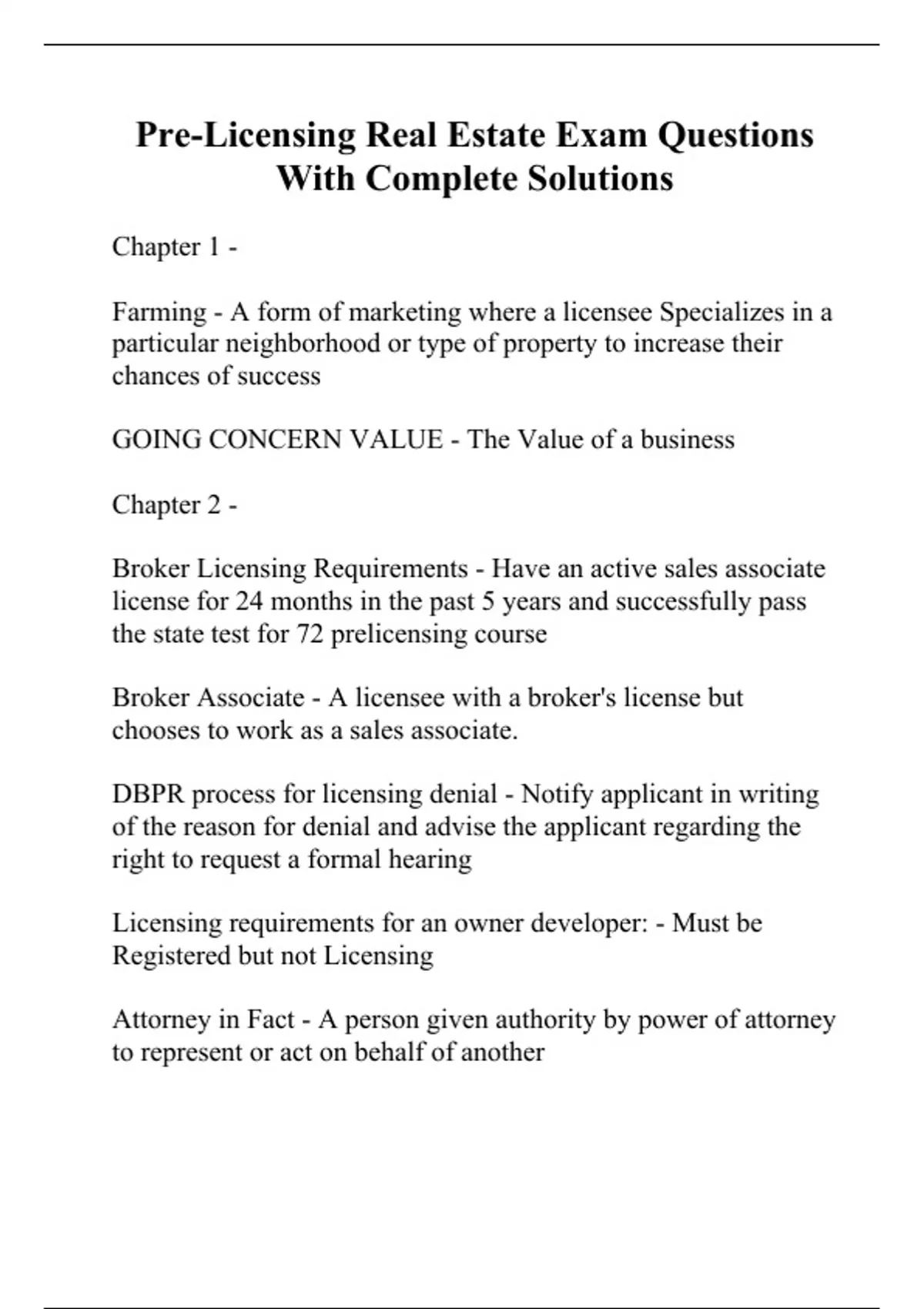 Pre-Licensing Real Estate Exam Questions With Complete Solutions - Real ...