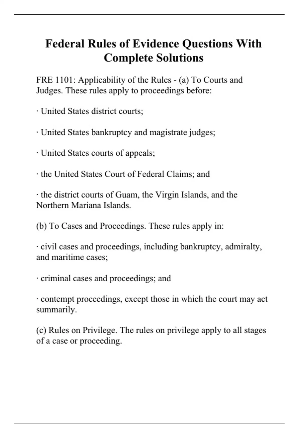 Federal Rules of Evidence Questions With Complete Solutions - Federal ...