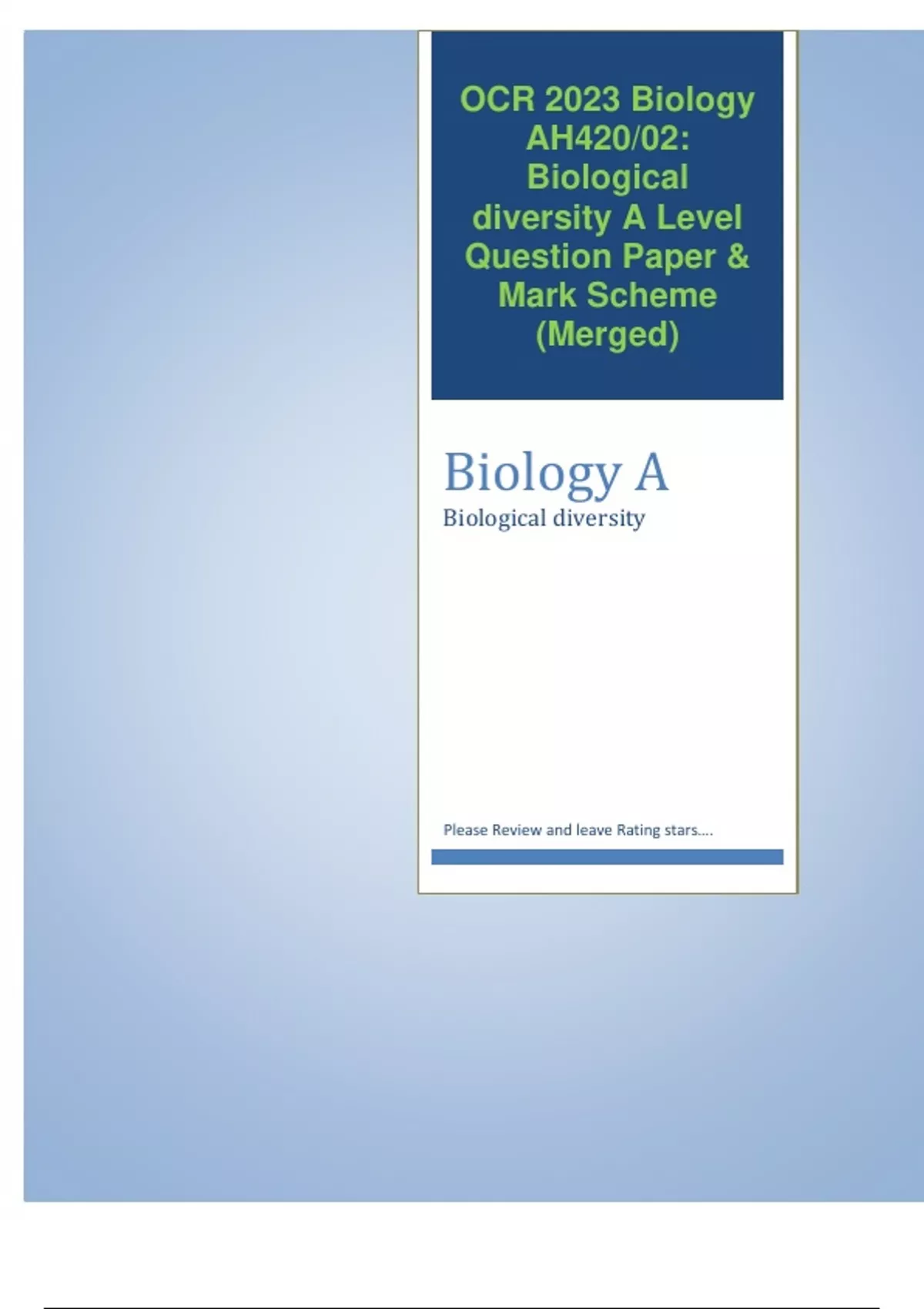 OCR 2023 Biology AH420/02: Biological diversity A Level Question Paper ...