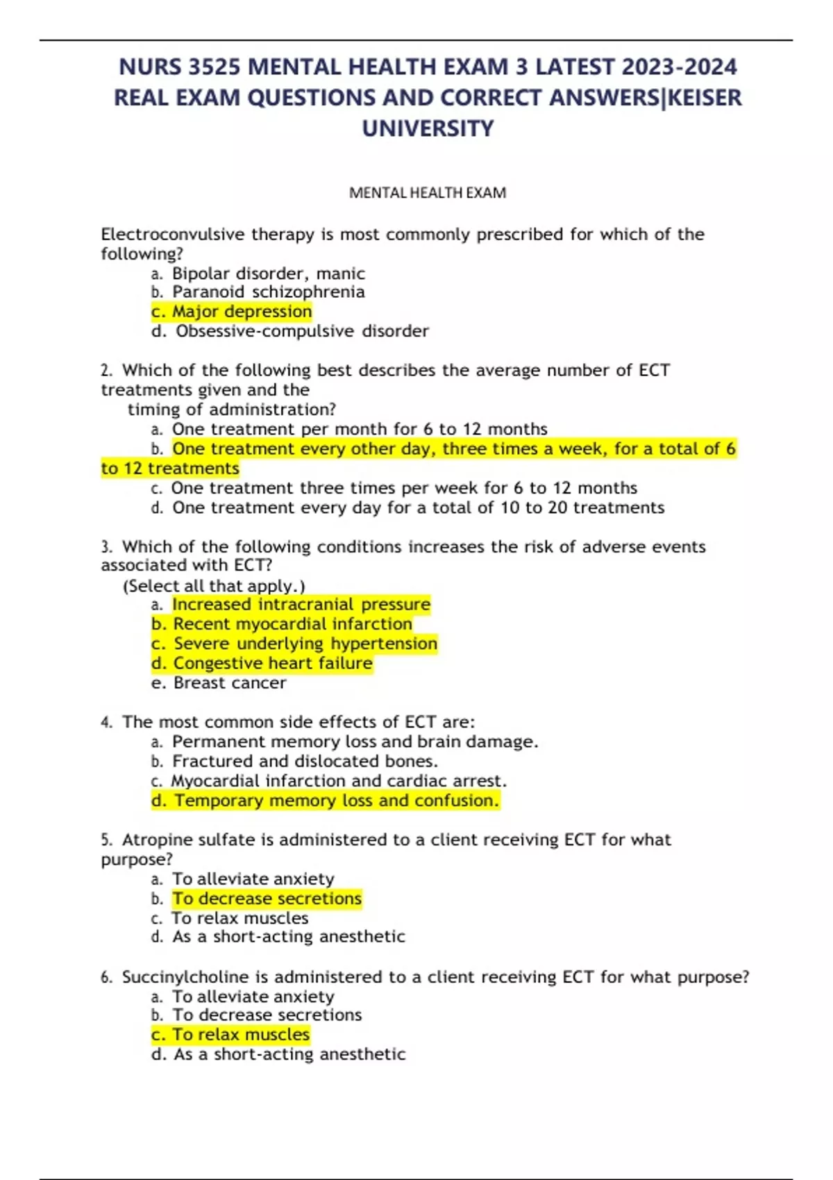NURS 3525 MENTAL HEALTH EXAM 3 LATEST REAL EXAM QUESTIONS AND CORRECT ...