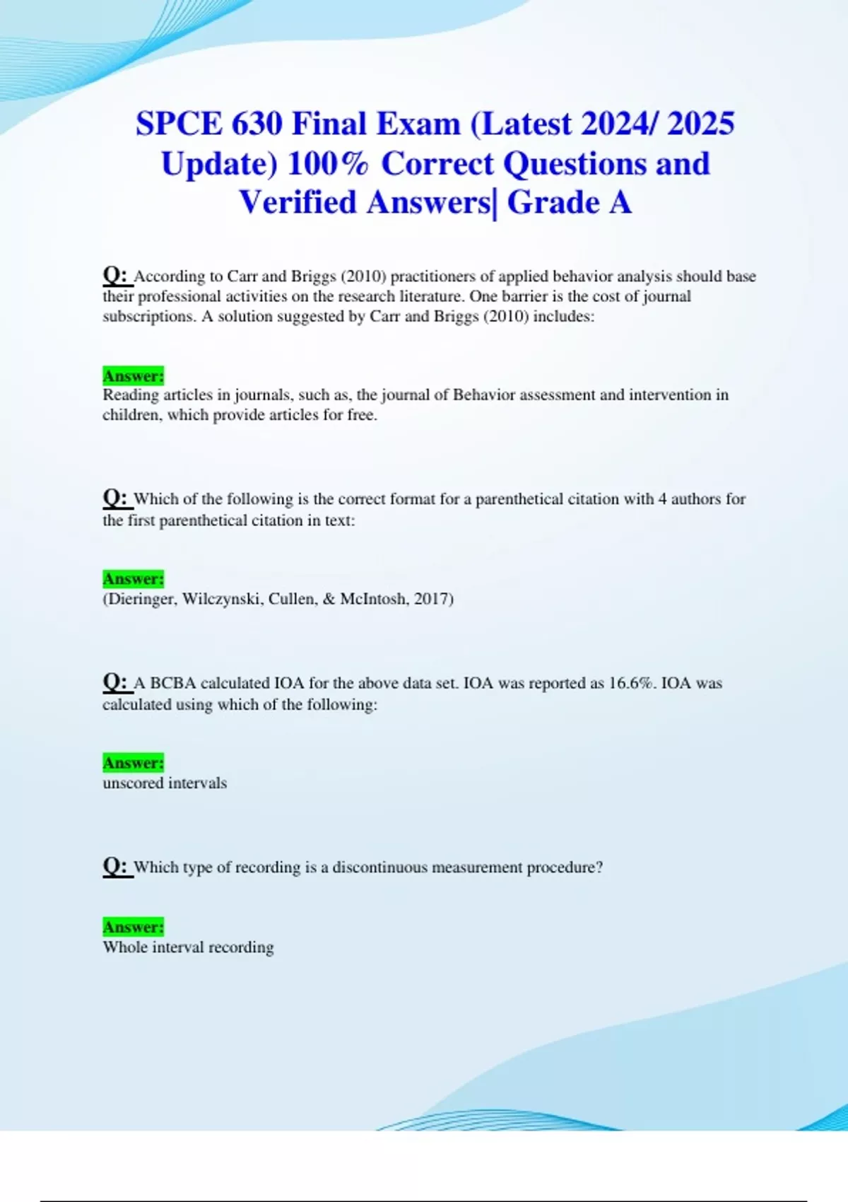 SPCE 630 Final Exams (Latest 2024/ 2025 Updates STUDY BUNDLE PACKAGE ...