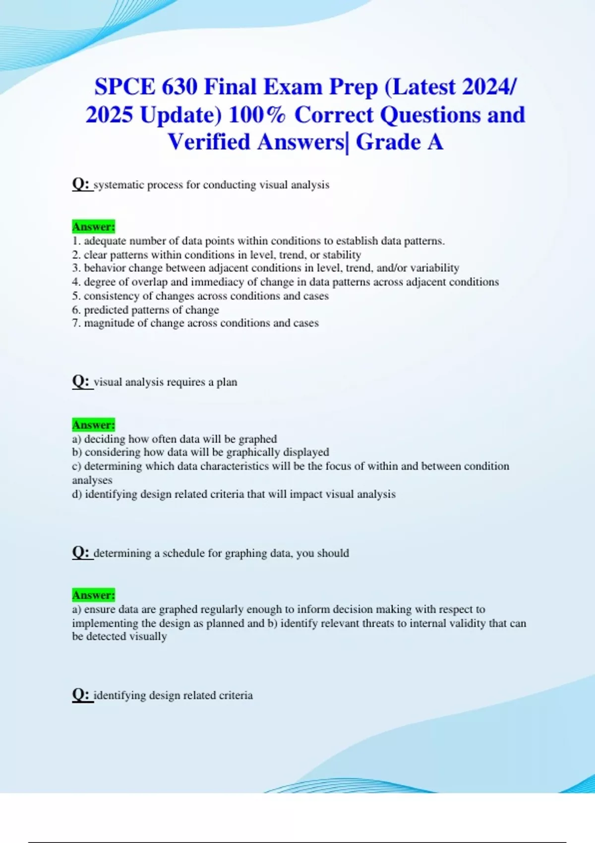 SPCE 630 Final Exam Prep (Latest 2024/ 2025 Update) 100% Correct ...