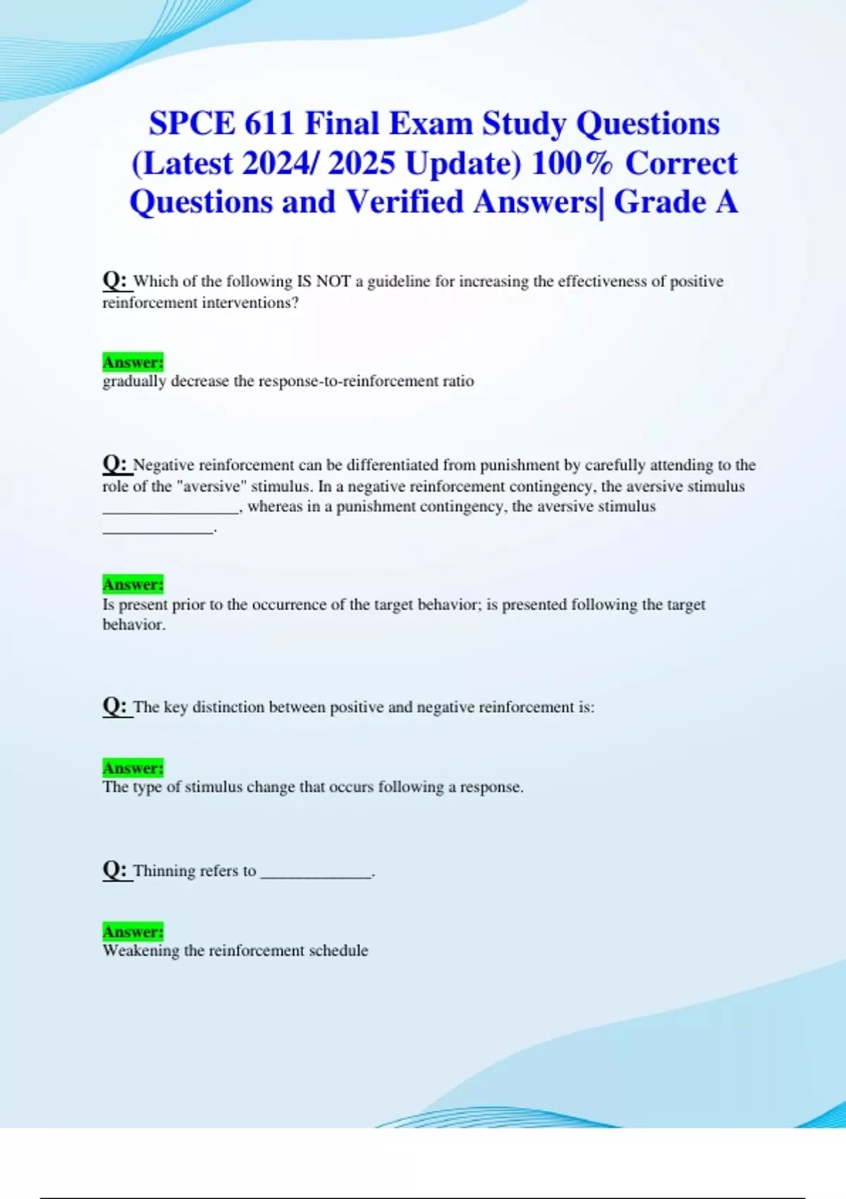 SPCE 611 Final Exam Study Questions (Latest 2024/ 2025 Update) 100% ...