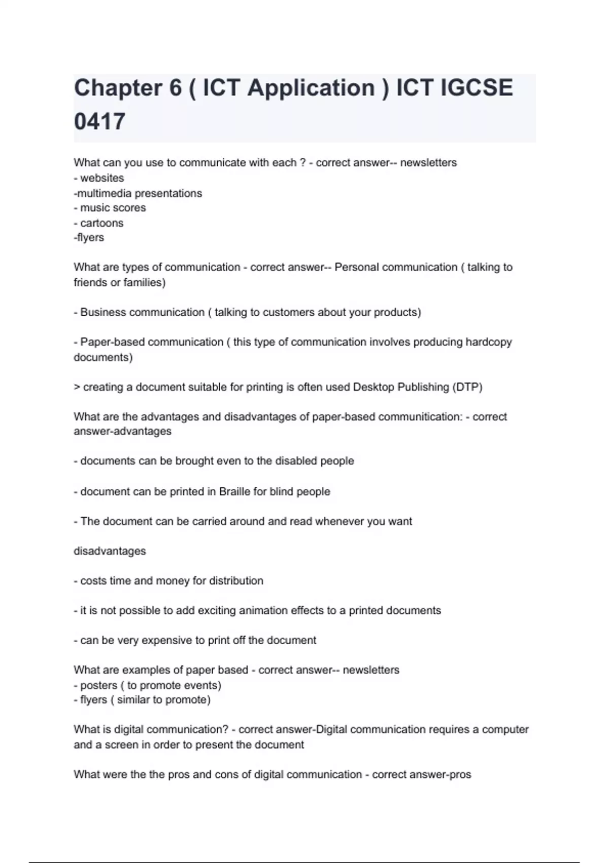 Chapter 6 ( ICT Application ) ICT IGCSE 0417 with complete solution ...