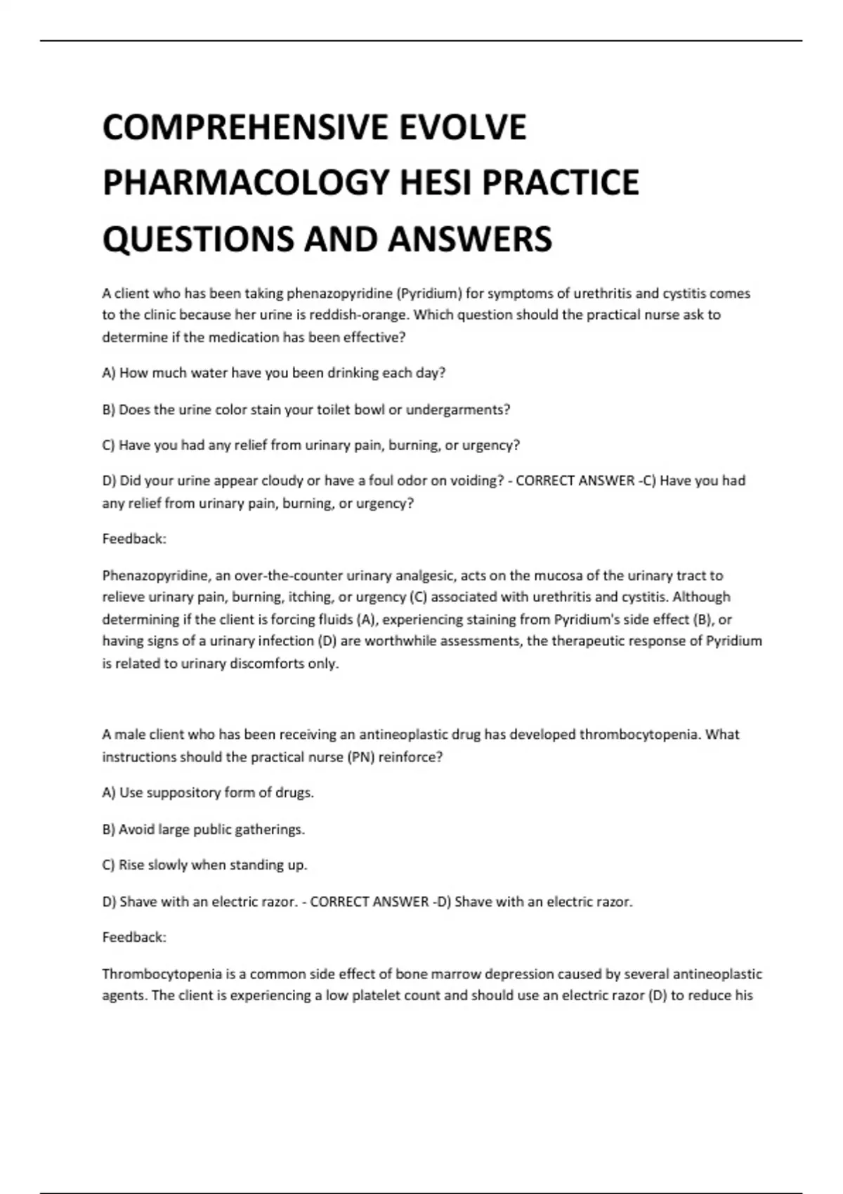 COMPREHENSIVE EVOLVE PHARMACOLOGY HESI PRACTICE QUESTIONS AND ANSWERS ...