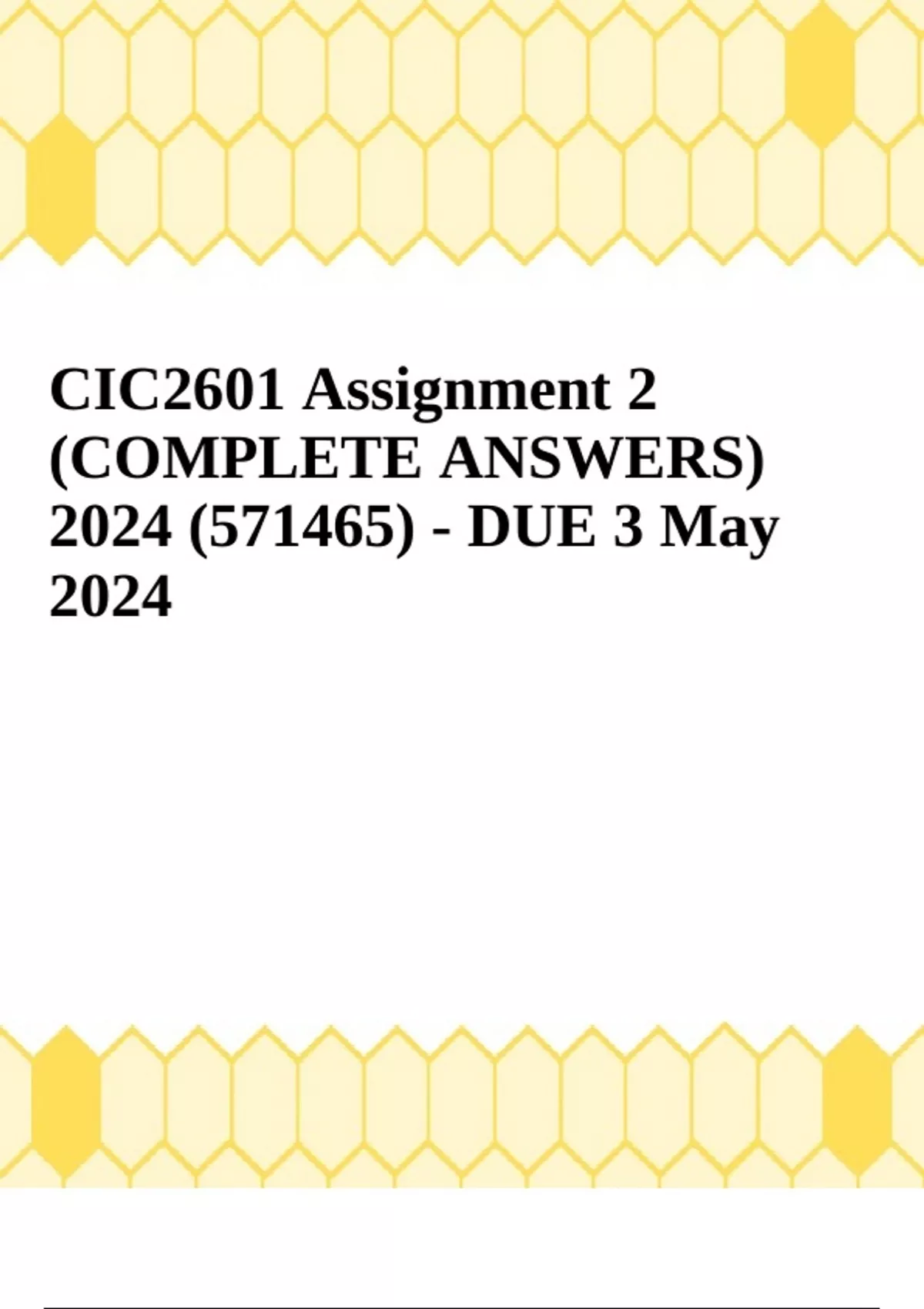 CIC2601 Assignment 2 (COMPLETE ANSWERS) 2024 (571465) - DUE 3 May 2024 - CIC2601 - Stuvia SA