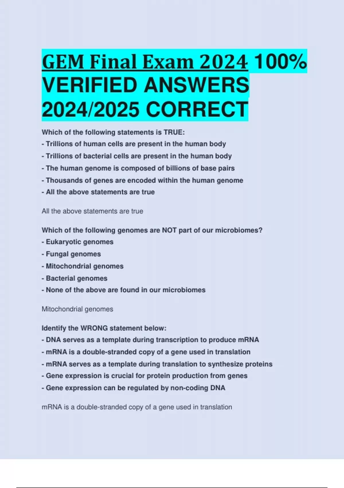 BEST REVIEW GEM Final Exam 2024 100% VERIFIED ANSWERS 2024/2025 CORRECT - GEM - Stuvia FR