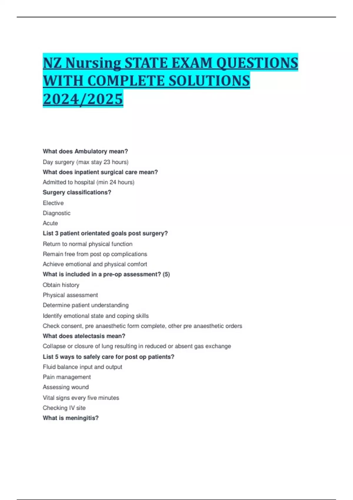 NZ Nursing STATE EXAM QUESTIONS WITH COMPLETE SOLUTIONS 2024/2025 - New ...
