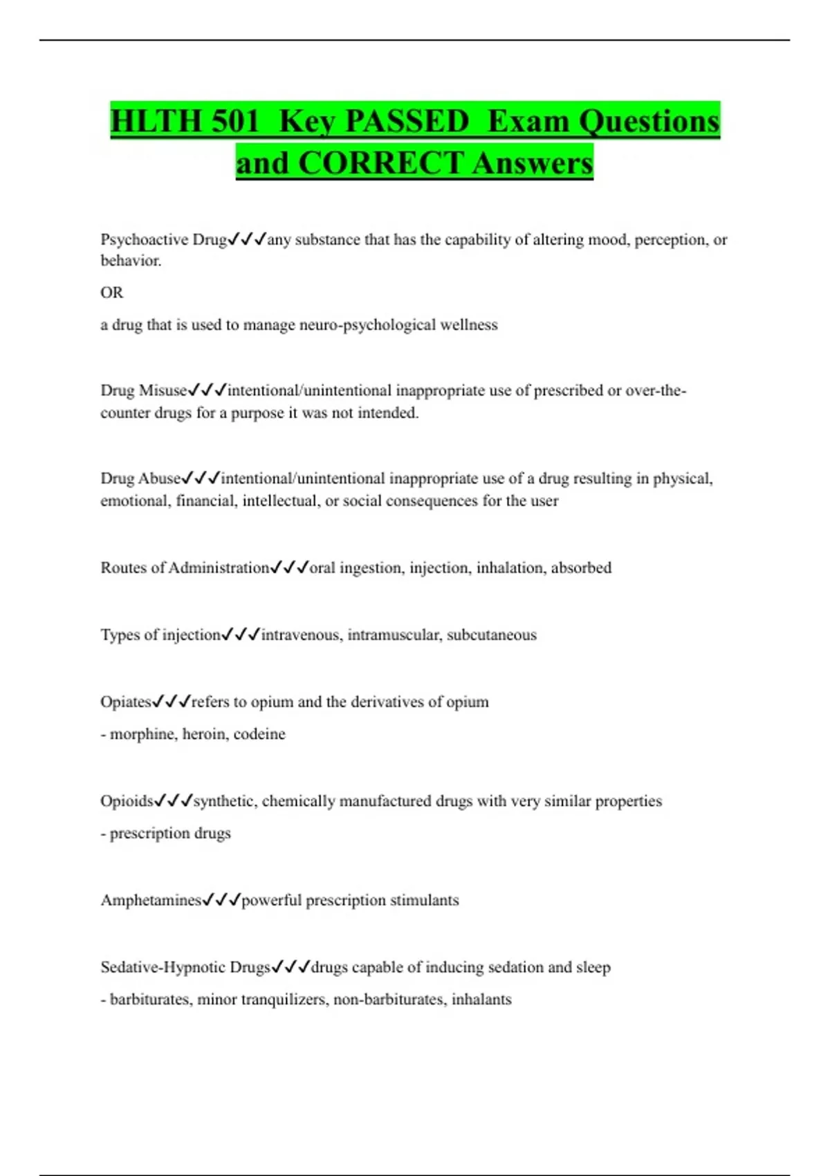 HLTH 501 Key PASSED Exam Questions and CORRECT Answers - HLTH 501 ...