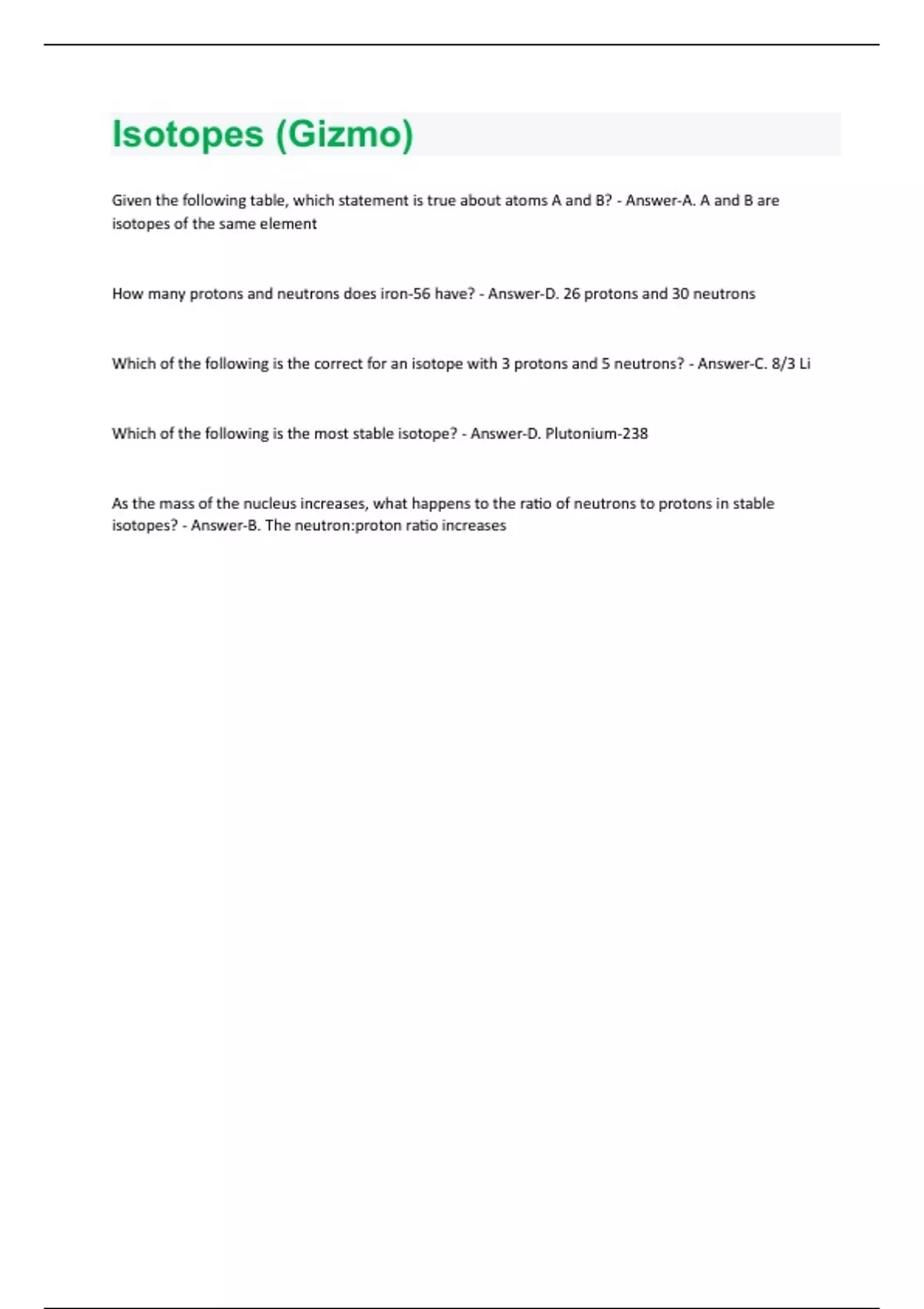 Isotopes (Gizmo) Questions With 100% Correct!! - Isotopes - Stuvia US