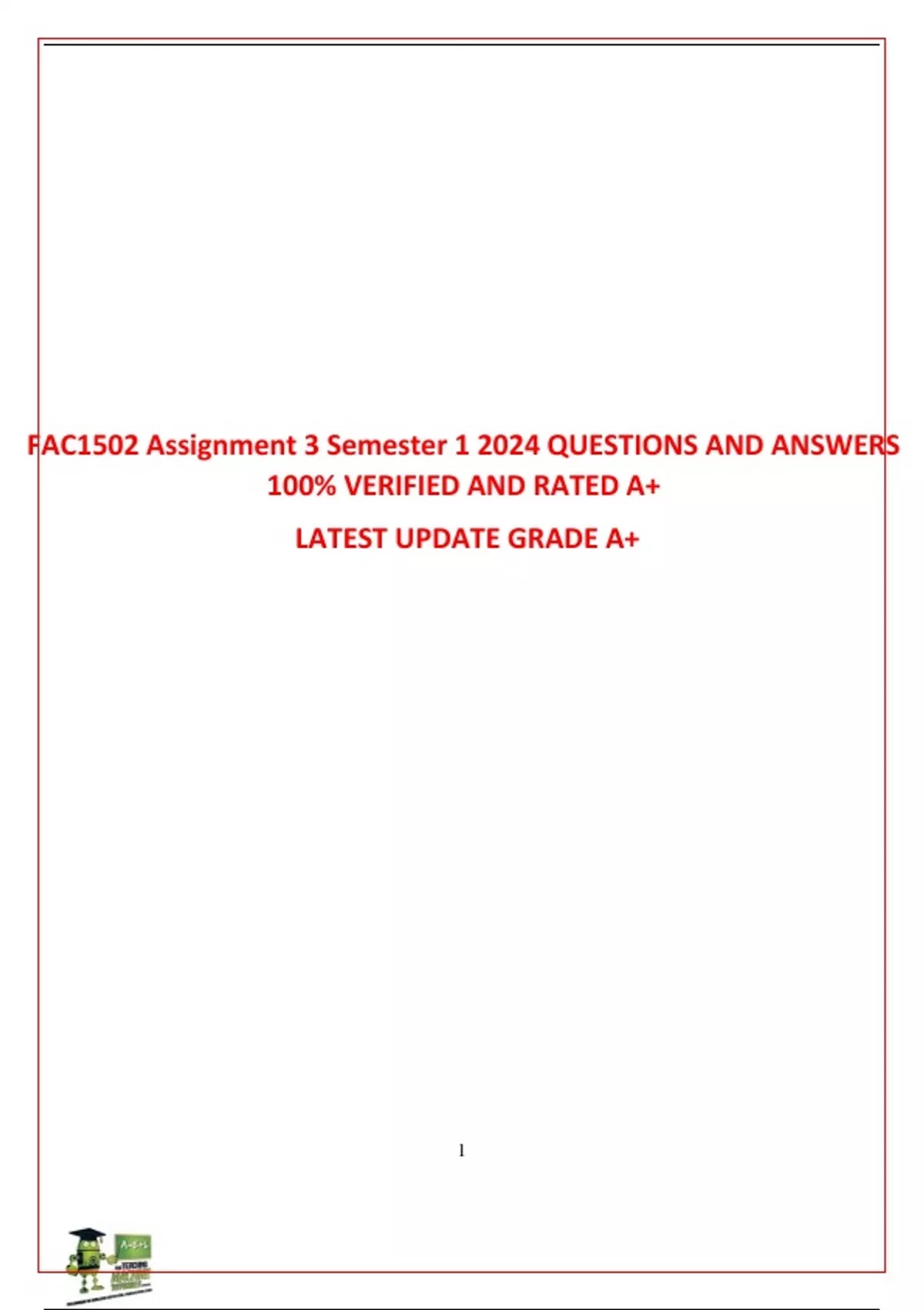 FAC1502 Assignment 3 Semester 1 2024 QUESTIONS AND ANSWERS 100% ...