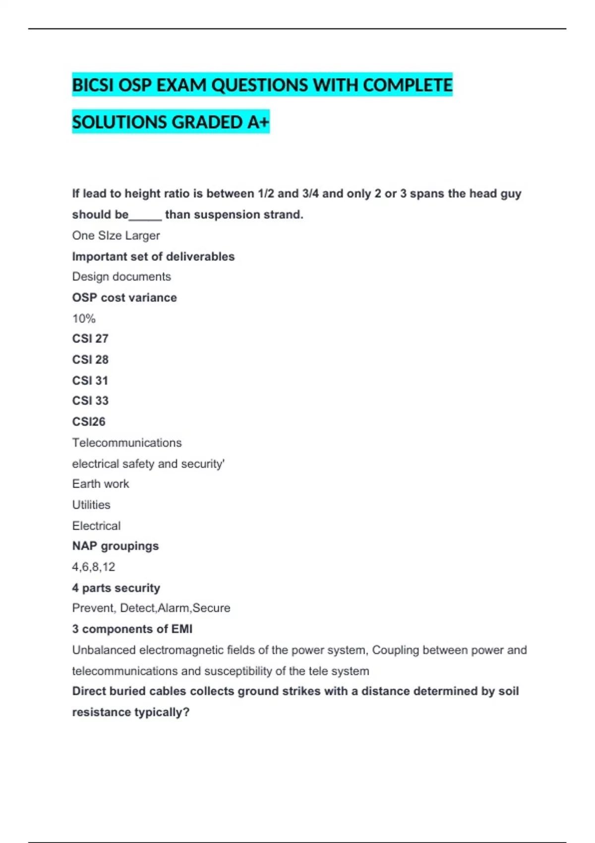 BICSI OSP EXAM QUESTIONS WITH COMPLETE SOLUTIONS GRADED A+ - BICSI ...