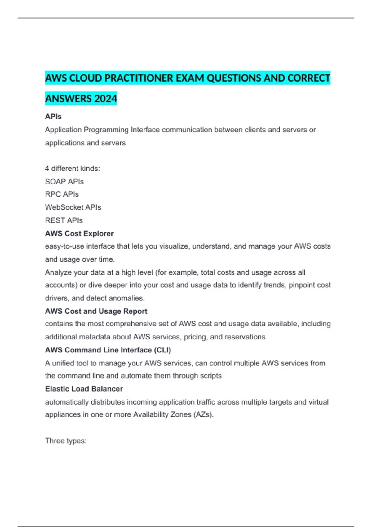AWS CLOUD PRACTITIONER EXAM QUESTIONS AND CORRECT ANSWERS 2024 - AWS ...