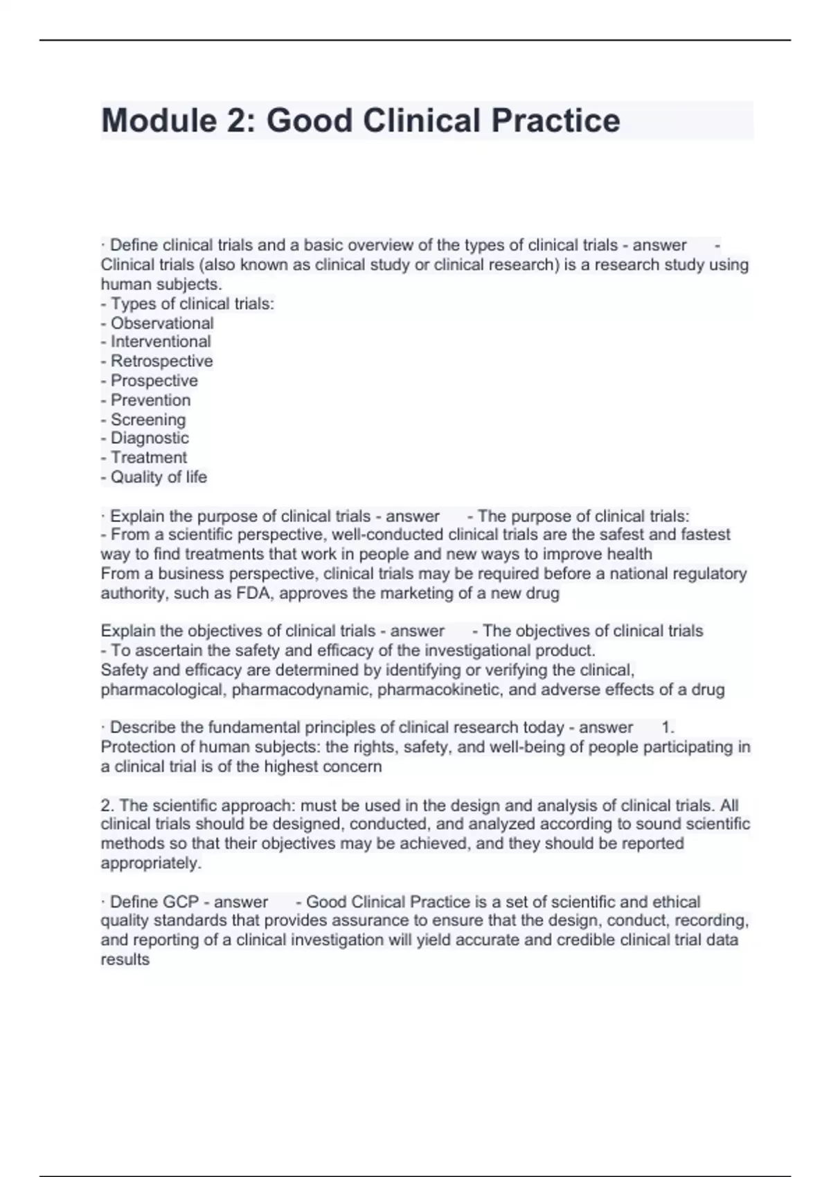 Module 2. Good Clinical Practice Questions with correct Answers 2024 ...