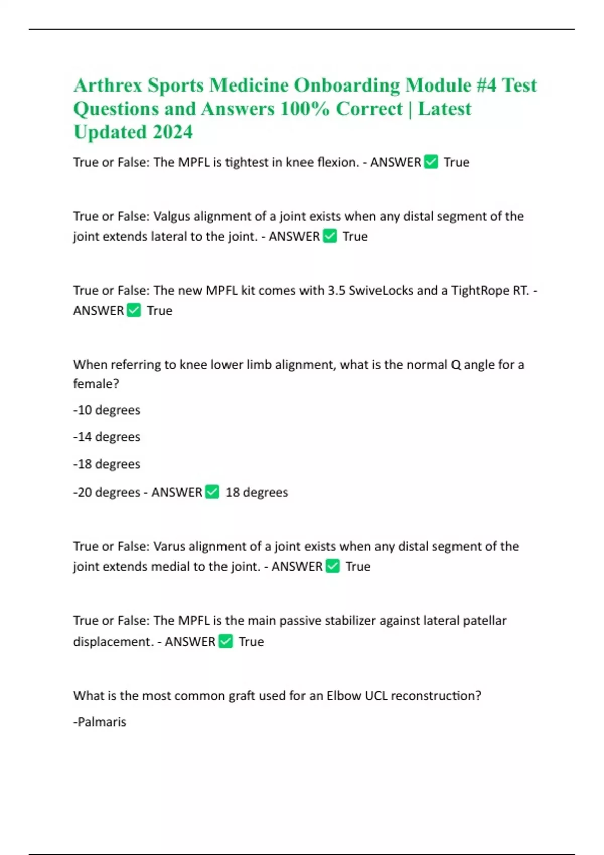 Arthrex Sports Medicine Onboarding Module #4 Test Questions and Answers ...