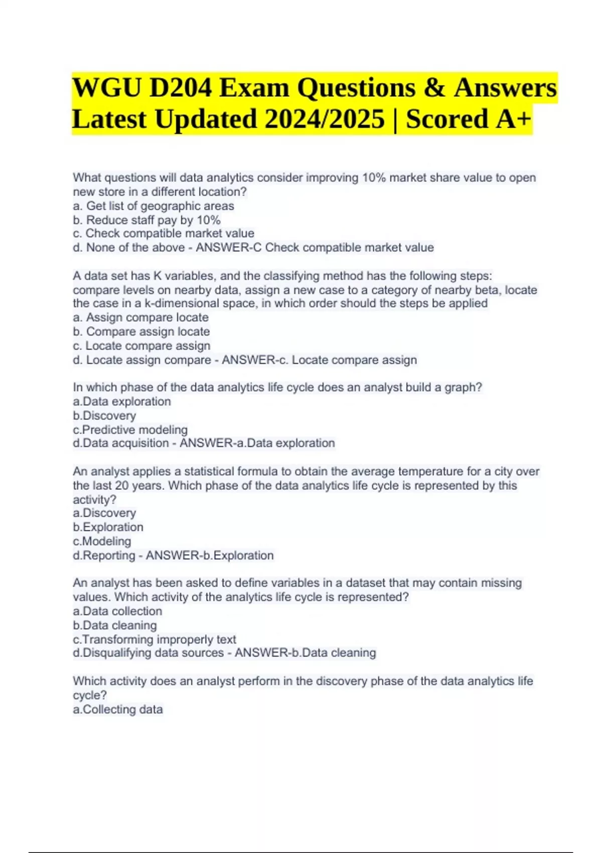 WGU D204 Exam Questions With Correct Answers Latest Updated 2024/2025 ...