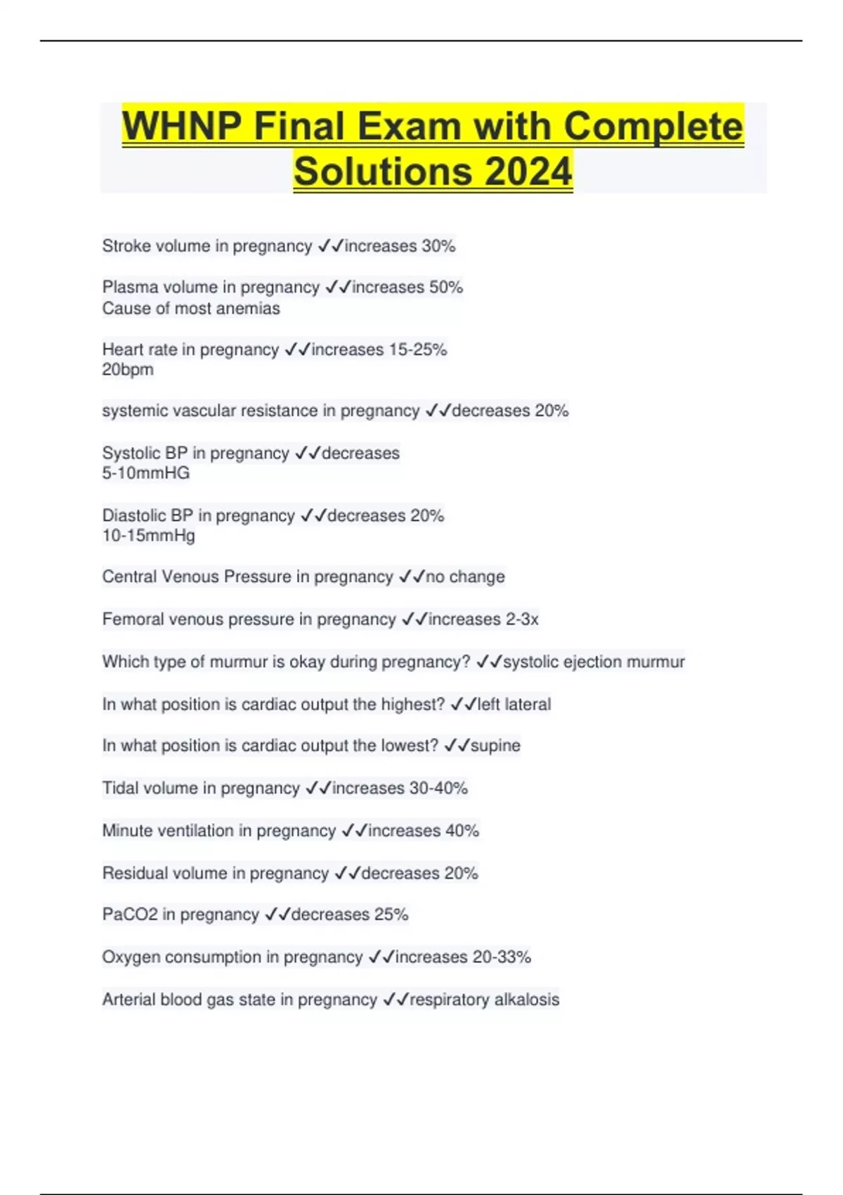 WHNP Final Exam with Complete Solutions 2024 - WHNP - Stuvia US