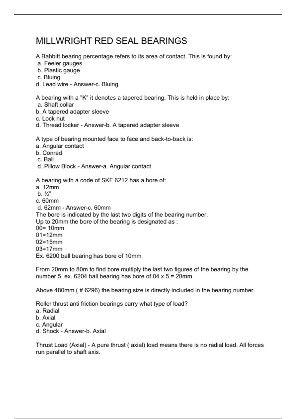 MILLWRIGHT RED SEAL BEARINGS Q&A 2024 - MILLWRIGHT RED SEAL BEARINGS ...