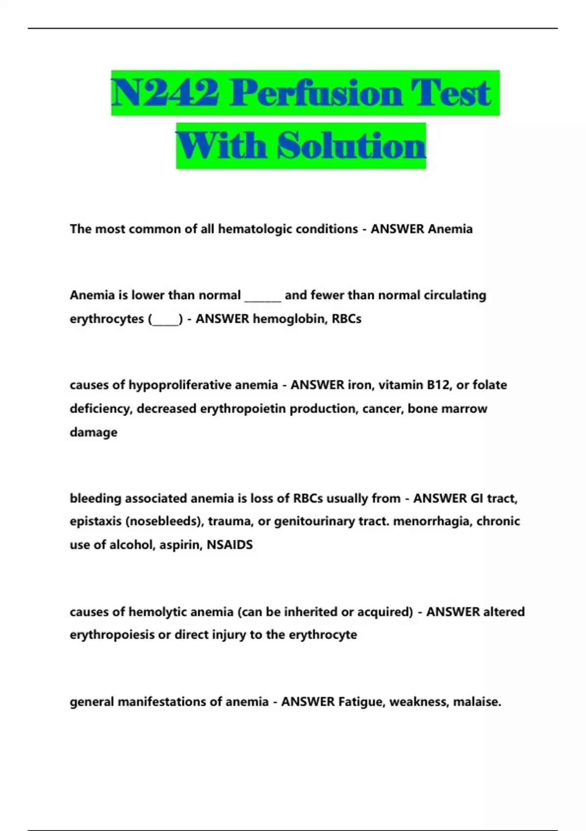 N242 Perfusion Test With Solution - N242 - Stuvia US