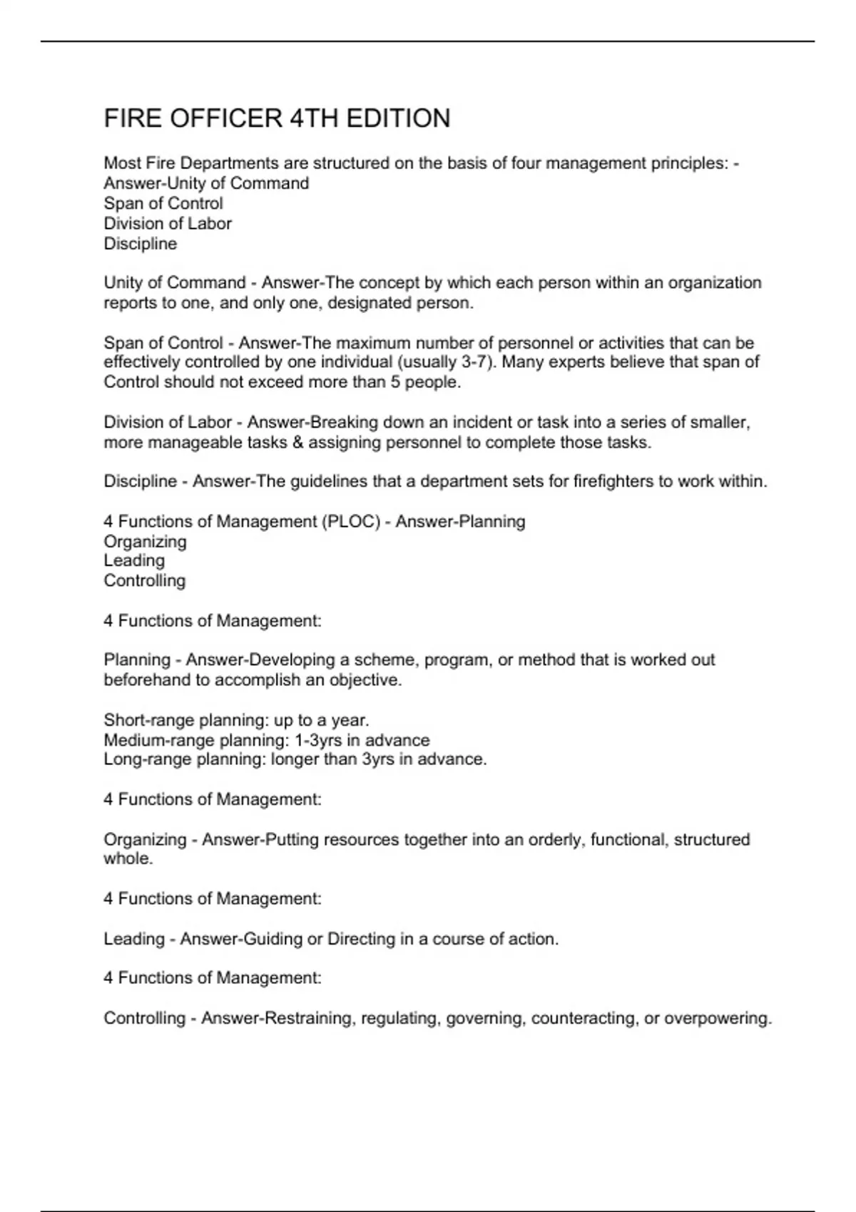 FIRE OFFICER 4TH EDITION QUESTIONS AND ANSWERS - Fire officer 2 and ...