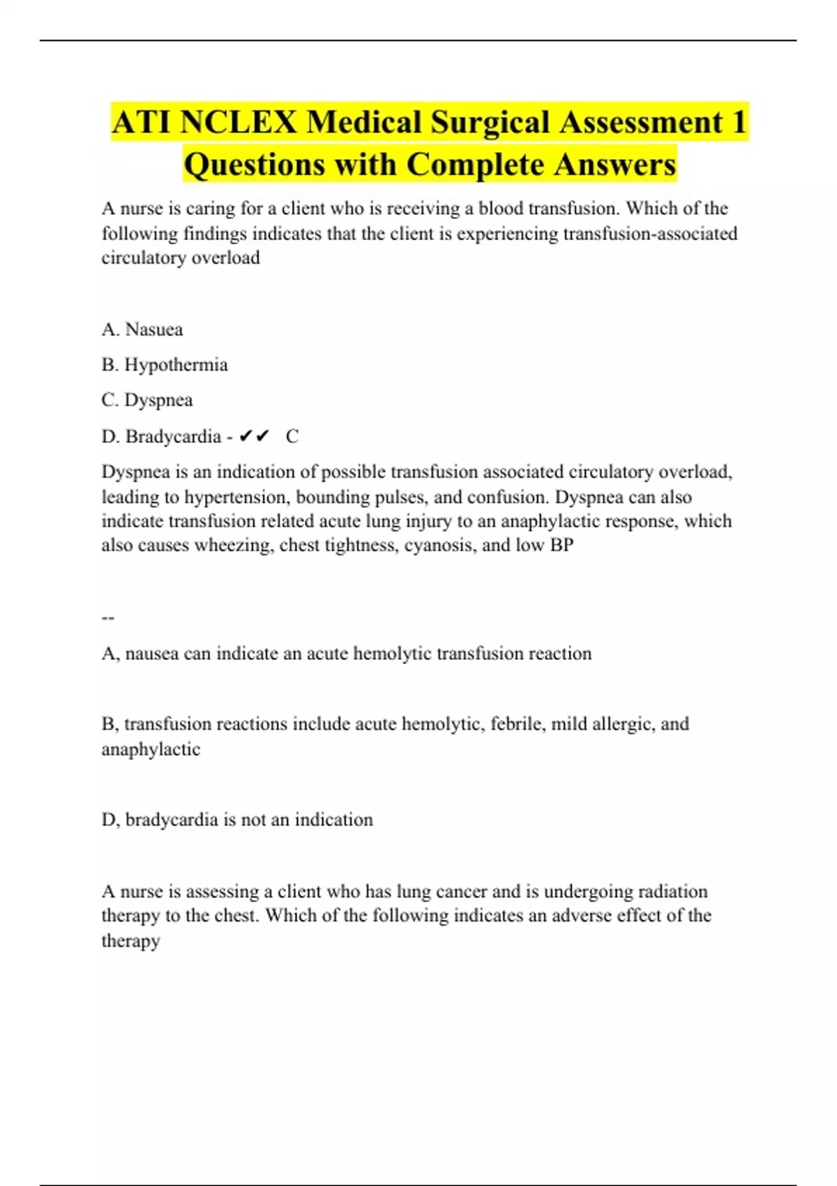 ATI NCLEX Medical Surgical Assessment 1 Questions with Complete Answers ...