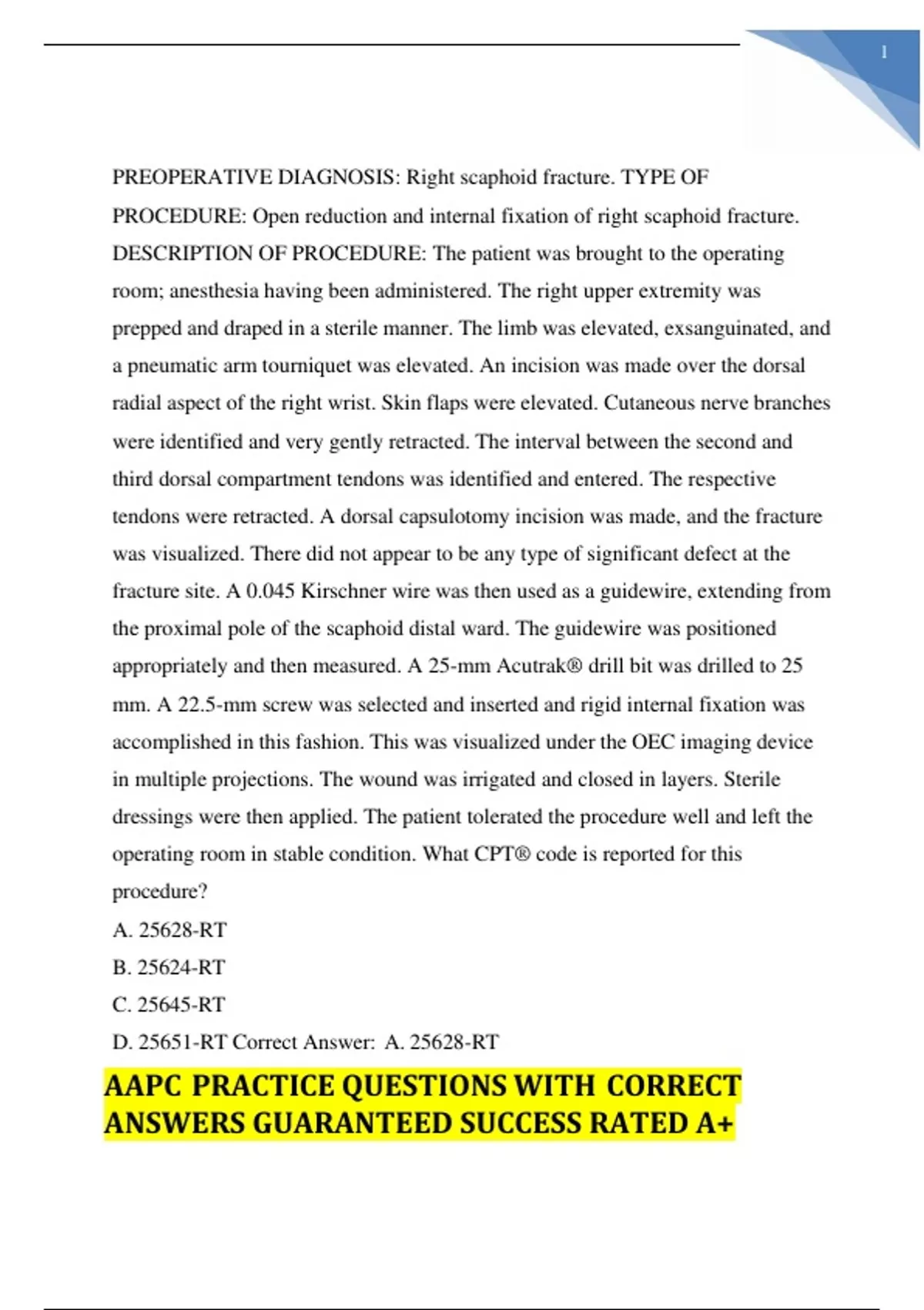 AAPC PRACTICE QUESTIONS WITH CORRECT ANSWERS GUARANTEED SUCCESS RATED ...