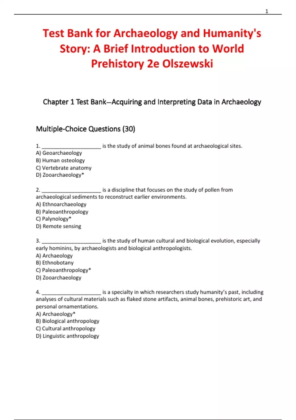 Test Bank for Archaeology and Humanity's Story A Brief Introduction to ...