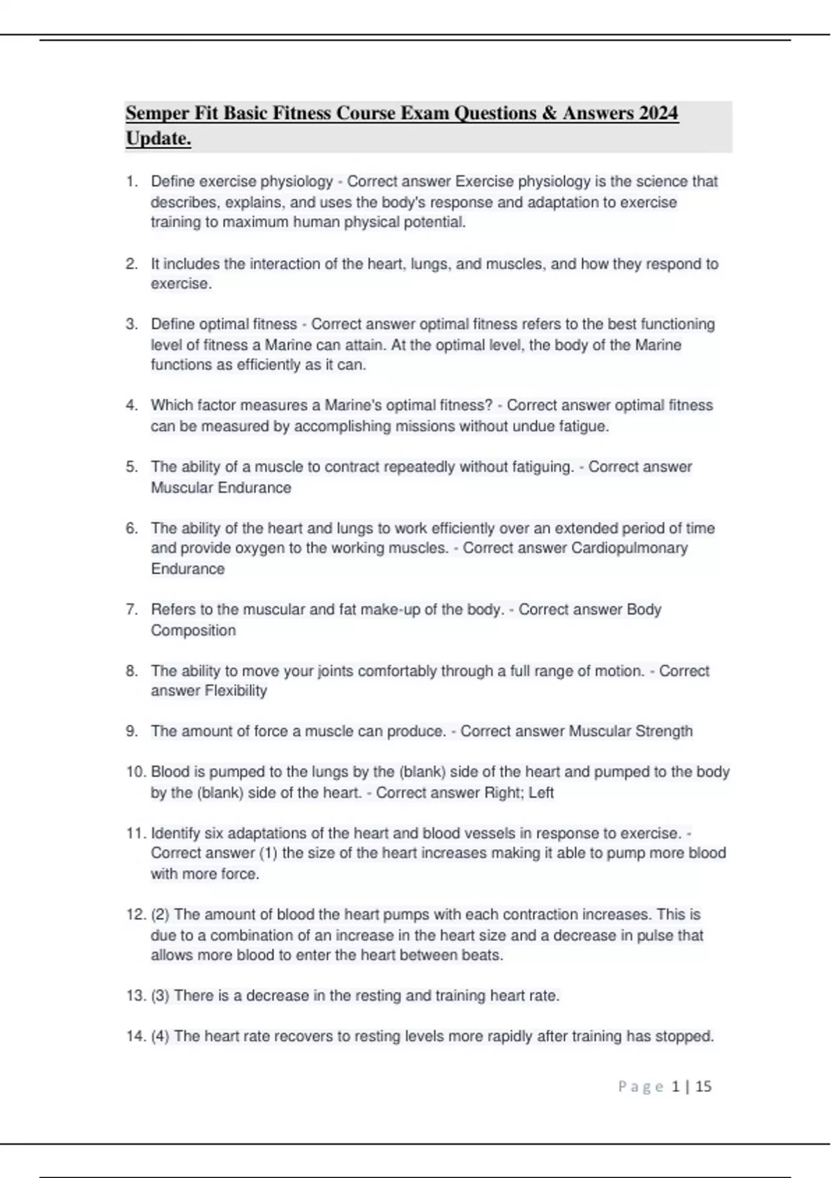 Semper Fit Basic Fitness Course Exam Questions & Answers 2024 Update ...