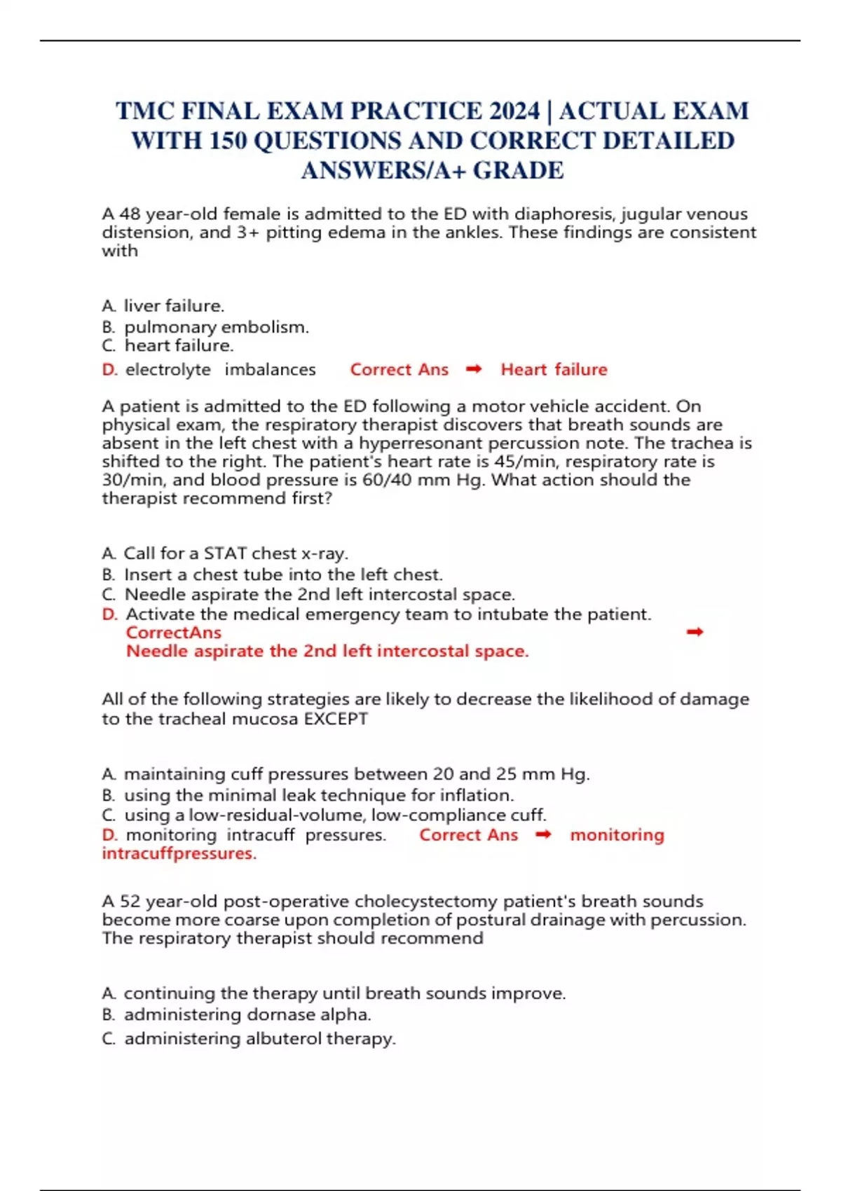 TMC FINAL EXAM PRACTICE 2024 | ACTUAL EXAM WITH 150 QUESTIONS AND CORRECT DETAILED ANSWERS/A+ ...