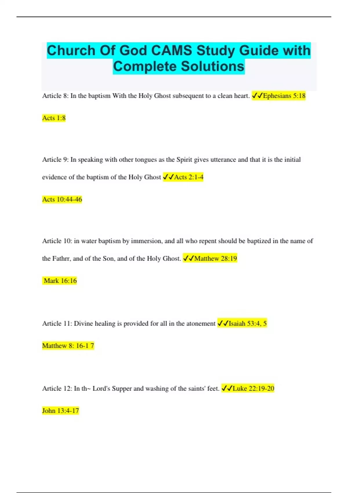 Church Of God CAMS Study Guide with Complete Solutions - Church Of God CAMS - Stuvia US