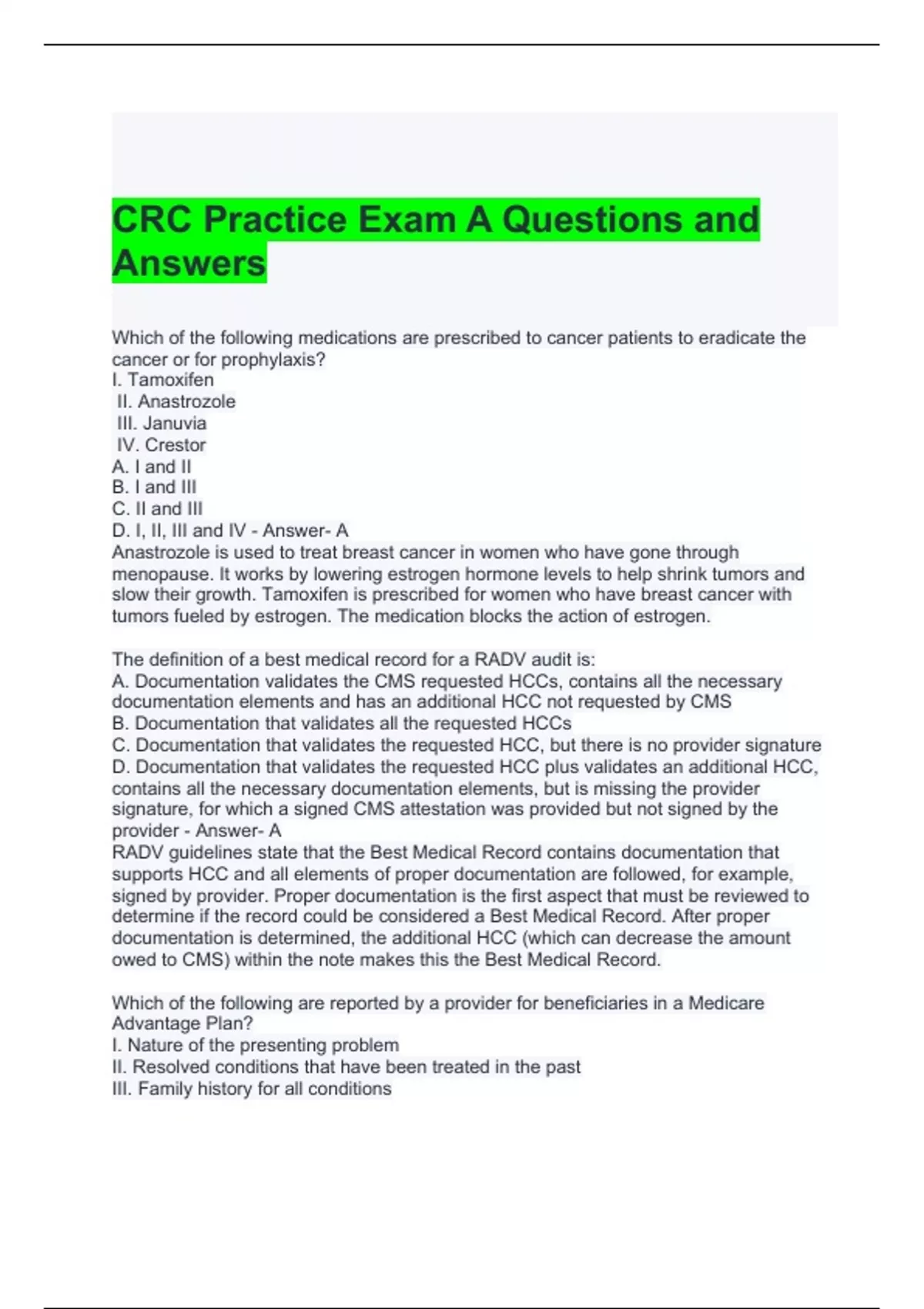 CRC Practice Exam A Questions and Answers 2024 - CRC - Stuvia US