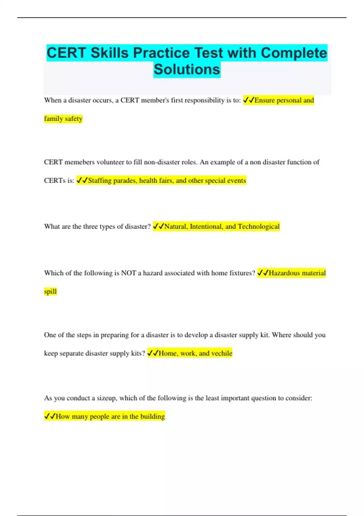 CERT Skills Practice Test with Complete Solutions - CERT Skills ...